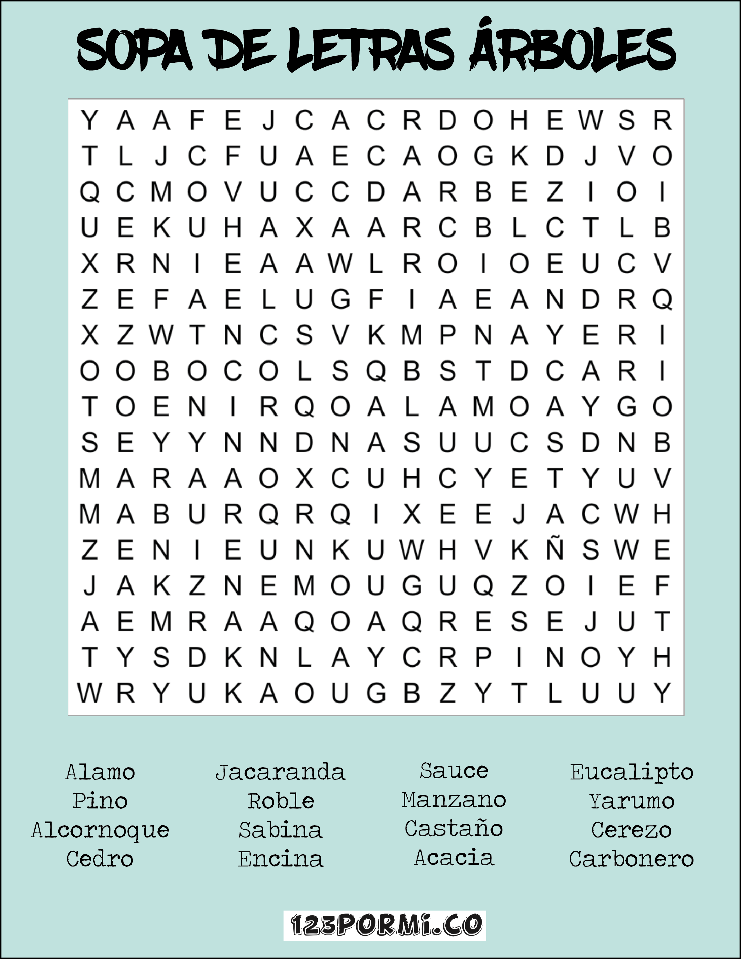 Sopa de letras arboles – 123 por mi