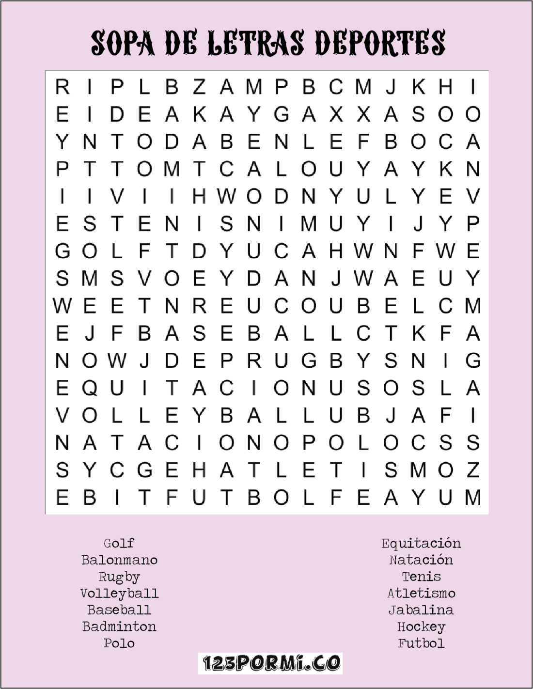 Sopa de letras deportes – 123 por mi