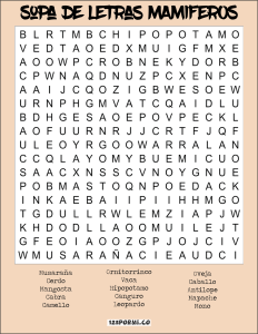 Sopa de letras mamíferos – 123 por mi