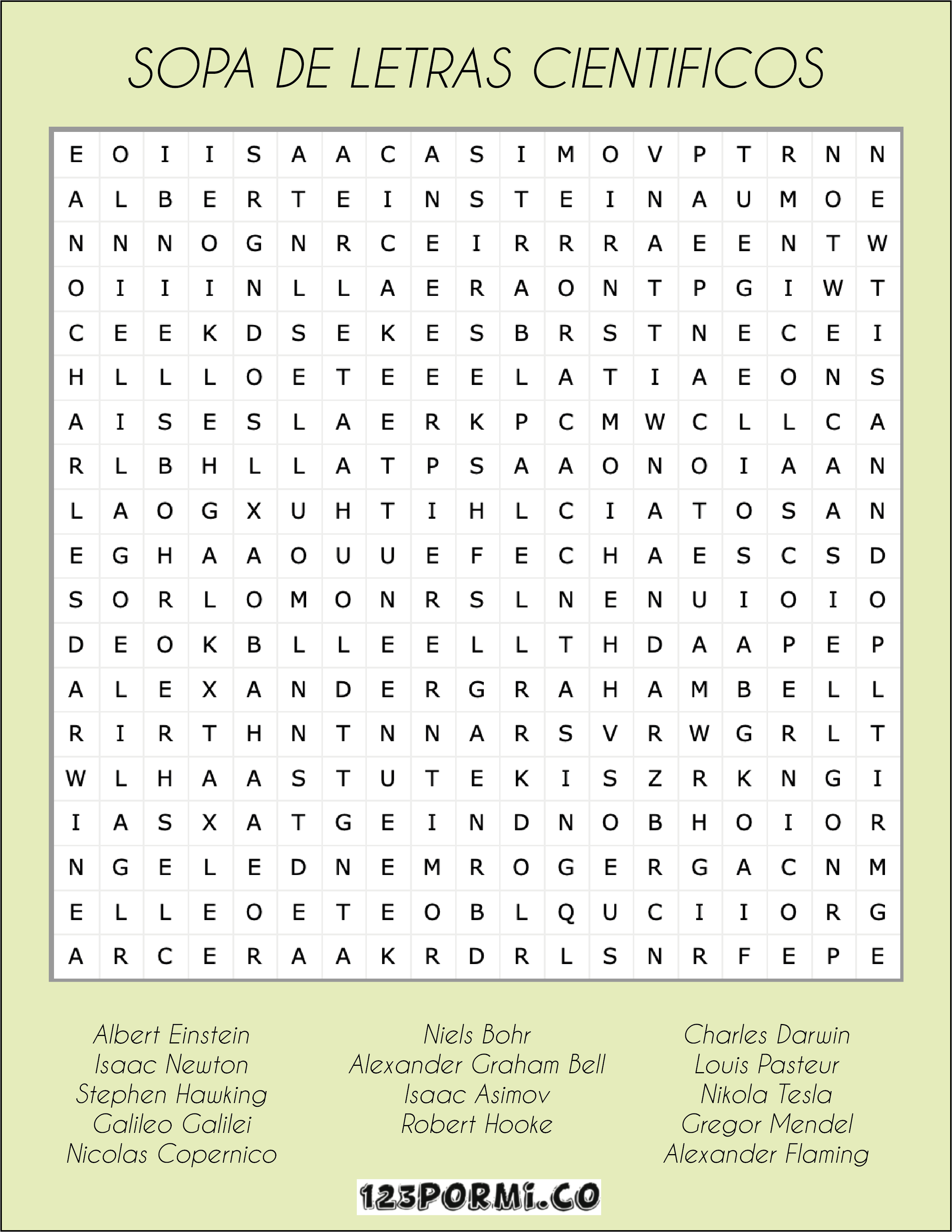 Sopa de letras científicos – 123 por mi