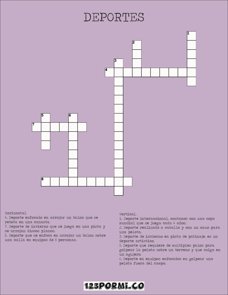 Crucigrama deportes – 123 por mi