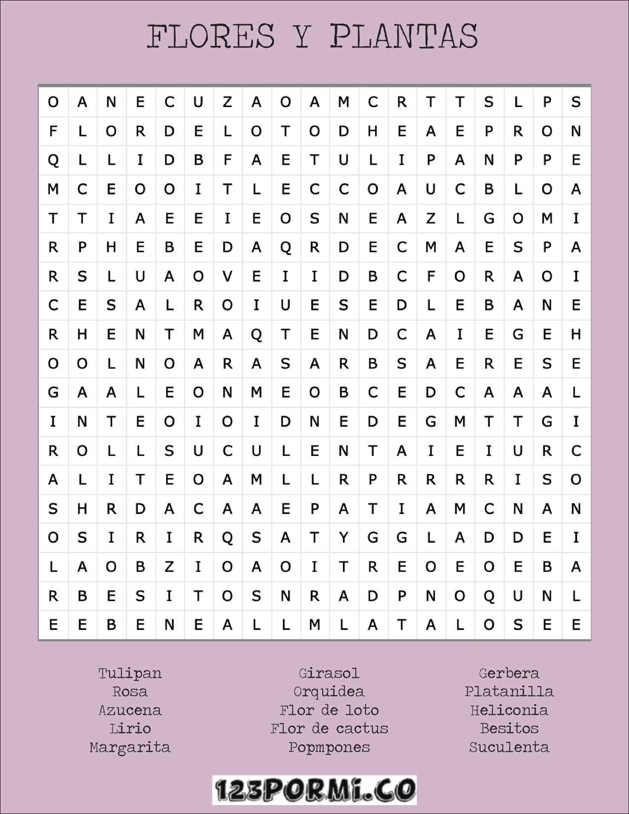 Sopa de letras flores y plantas – 123 por mi