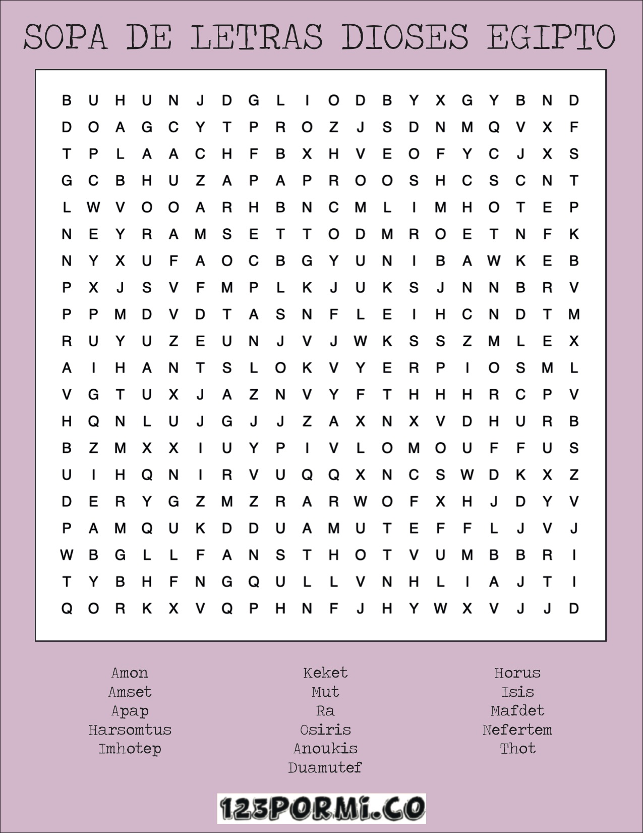 Sopa de letras dioses Egipto – 123 por mi