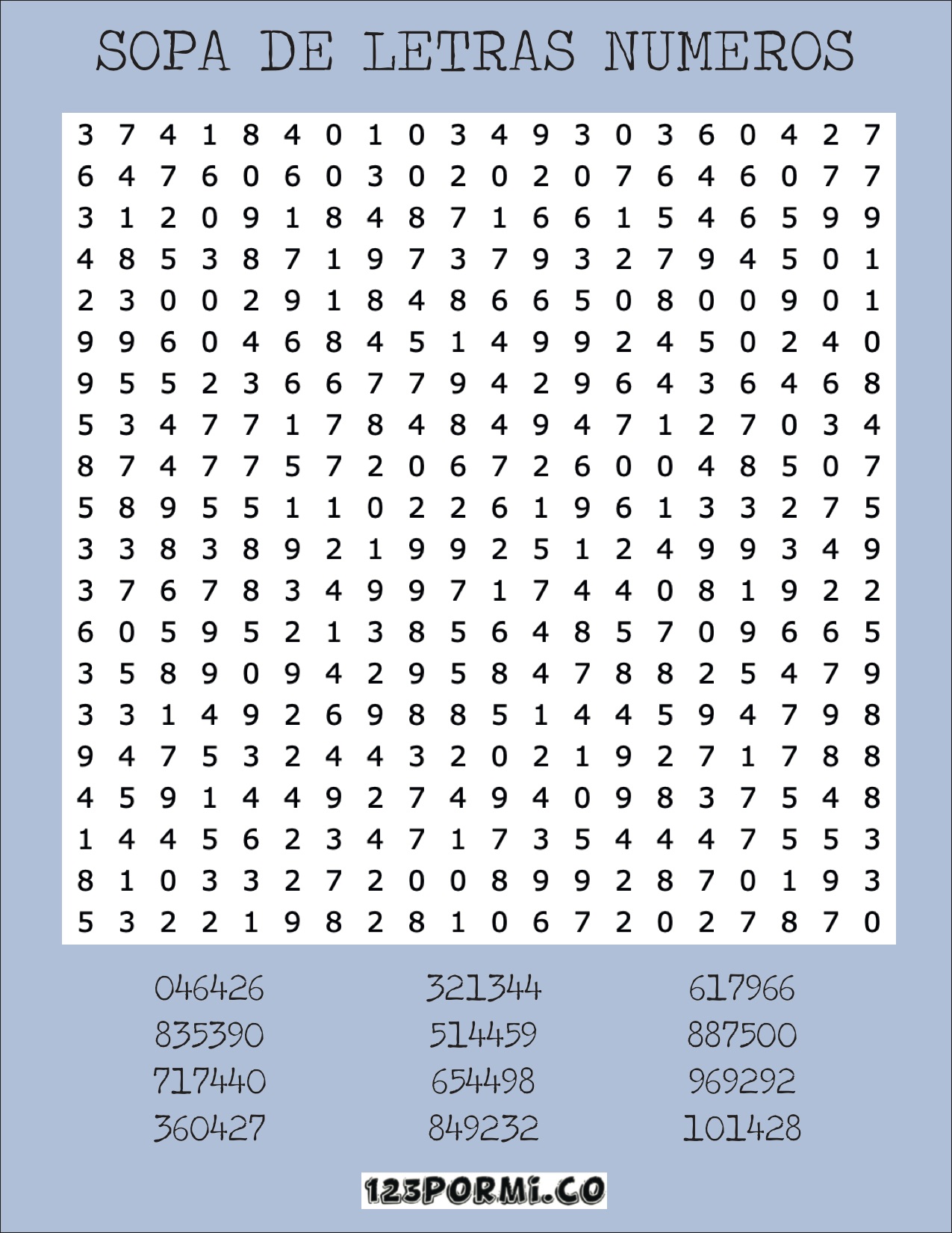 Sopa letras números – 123 por mi