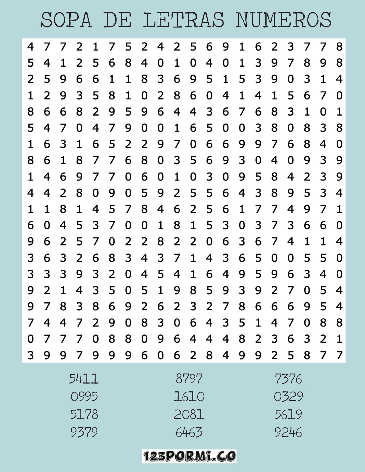 Sopa de letras numeros – 123 por mi