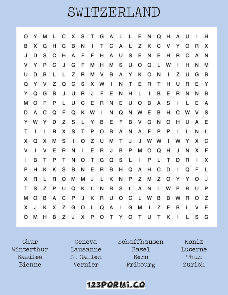 Switzerland word search – 123 por mi