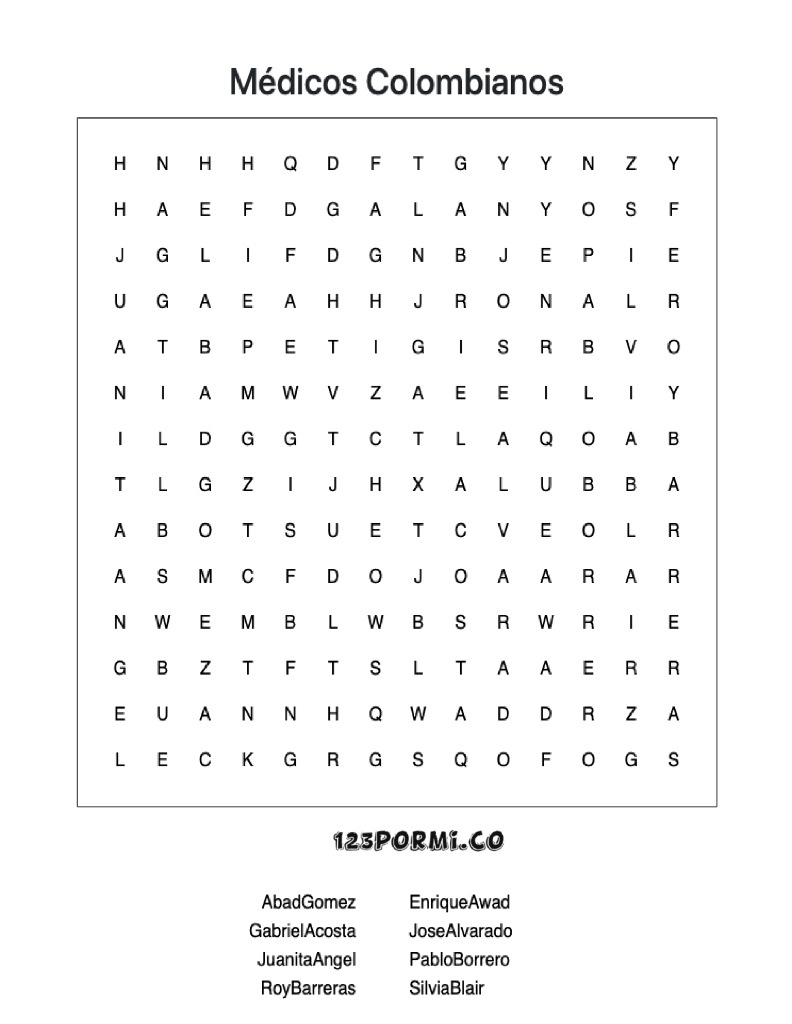Sopa de letras médicos Colombianos – 123 por mi