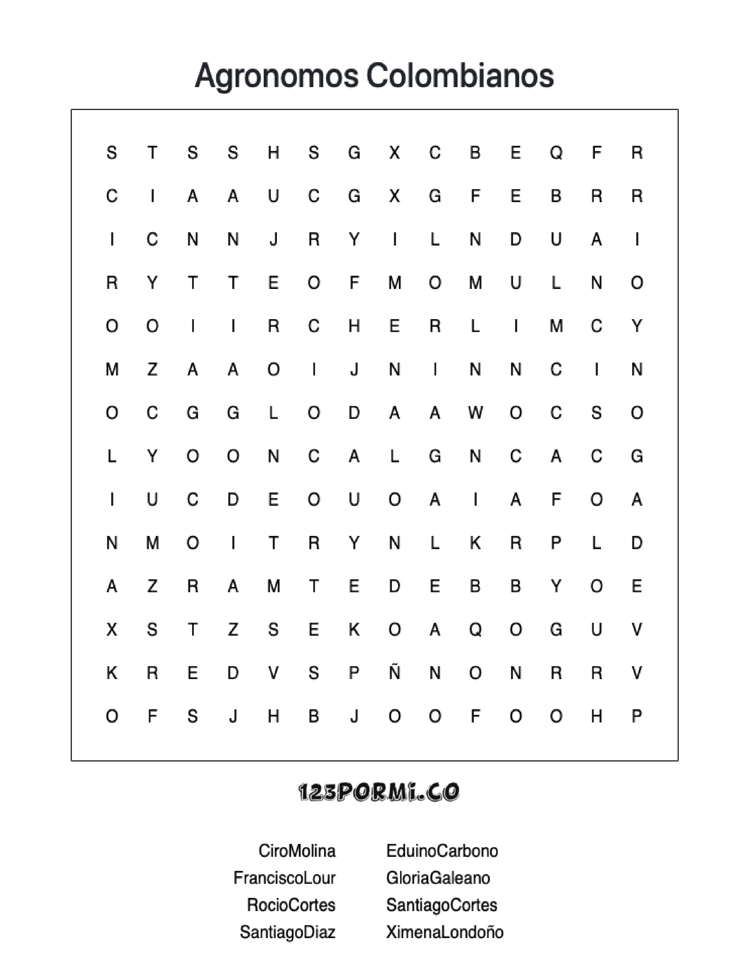 Sopa de letras agrónomos Colombianos – 123 por mi