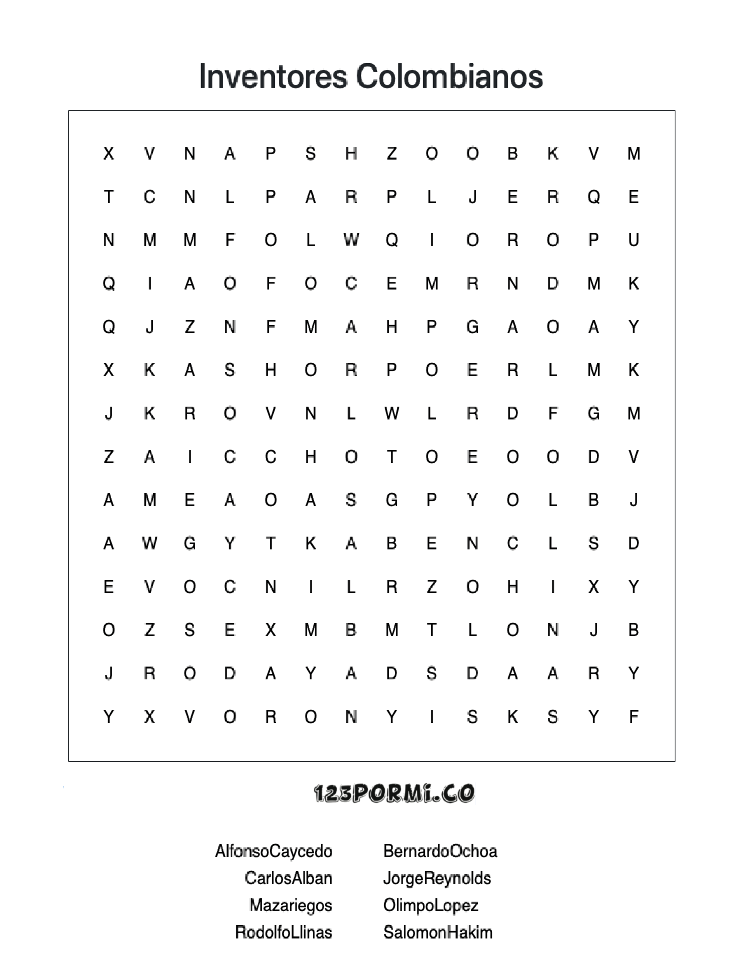 Sopa de letras Inventores Colombianos – 123 por mi