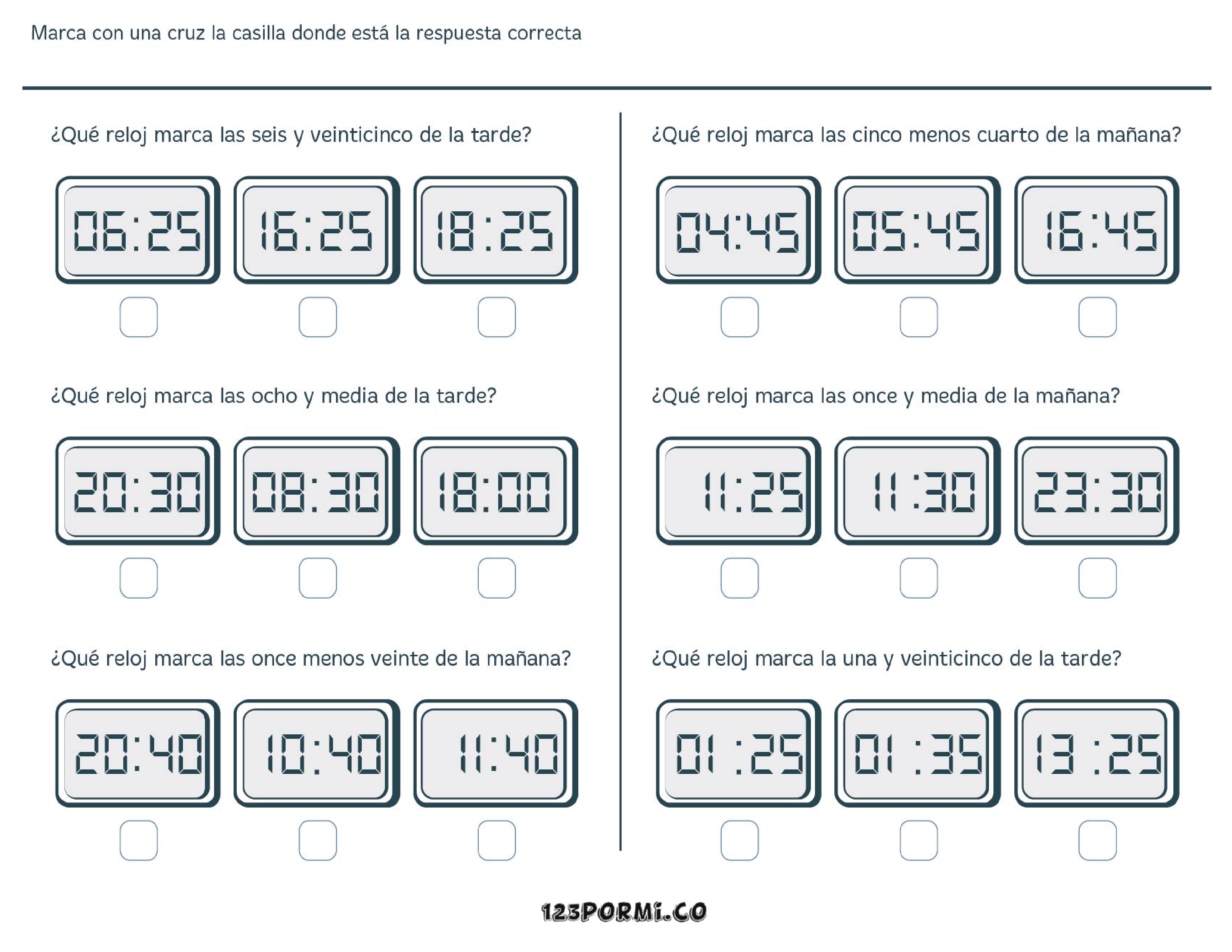 Identifica la hora – 123 por mi