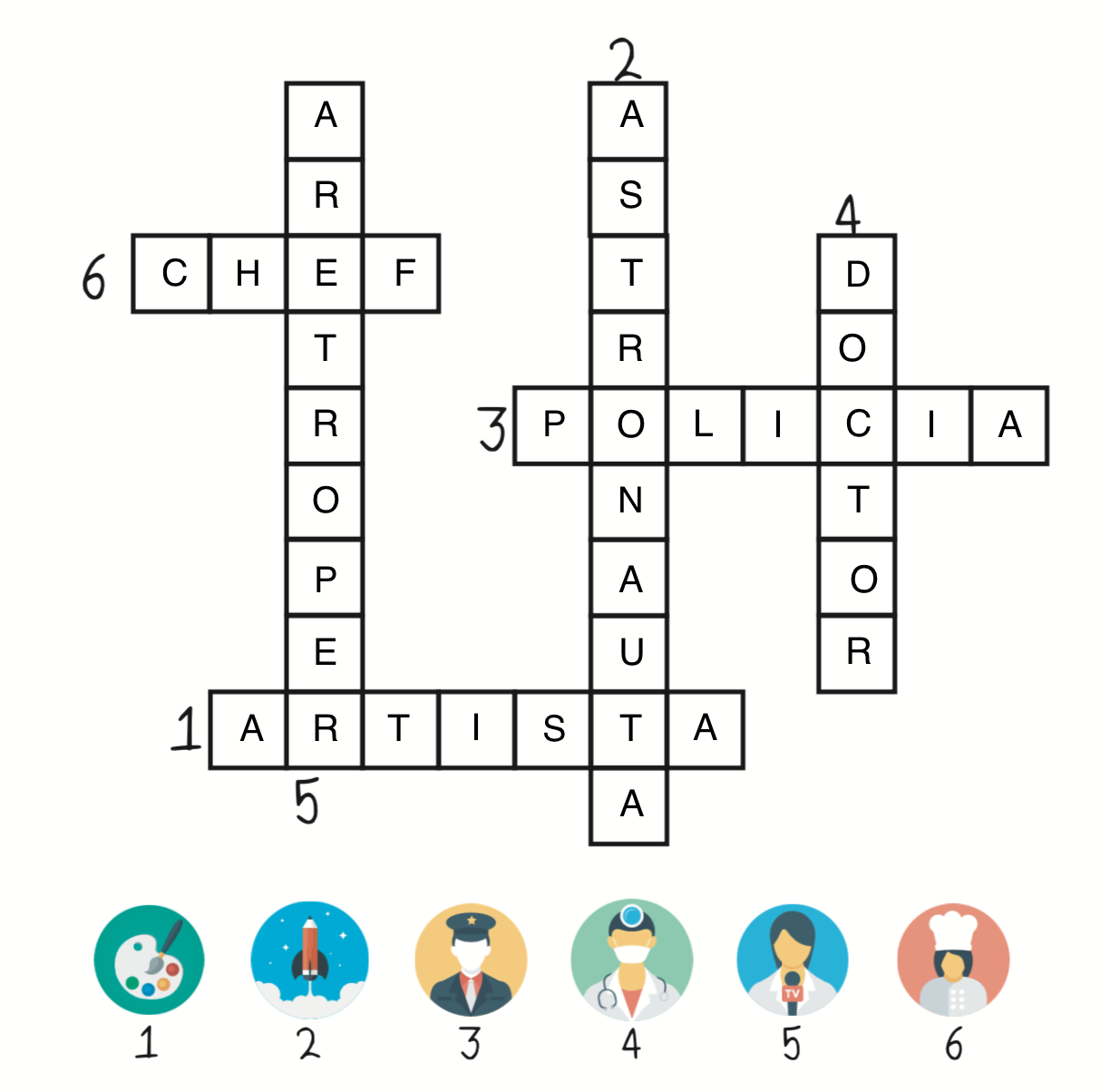 Crucigrama Profesiones – 123 por mi