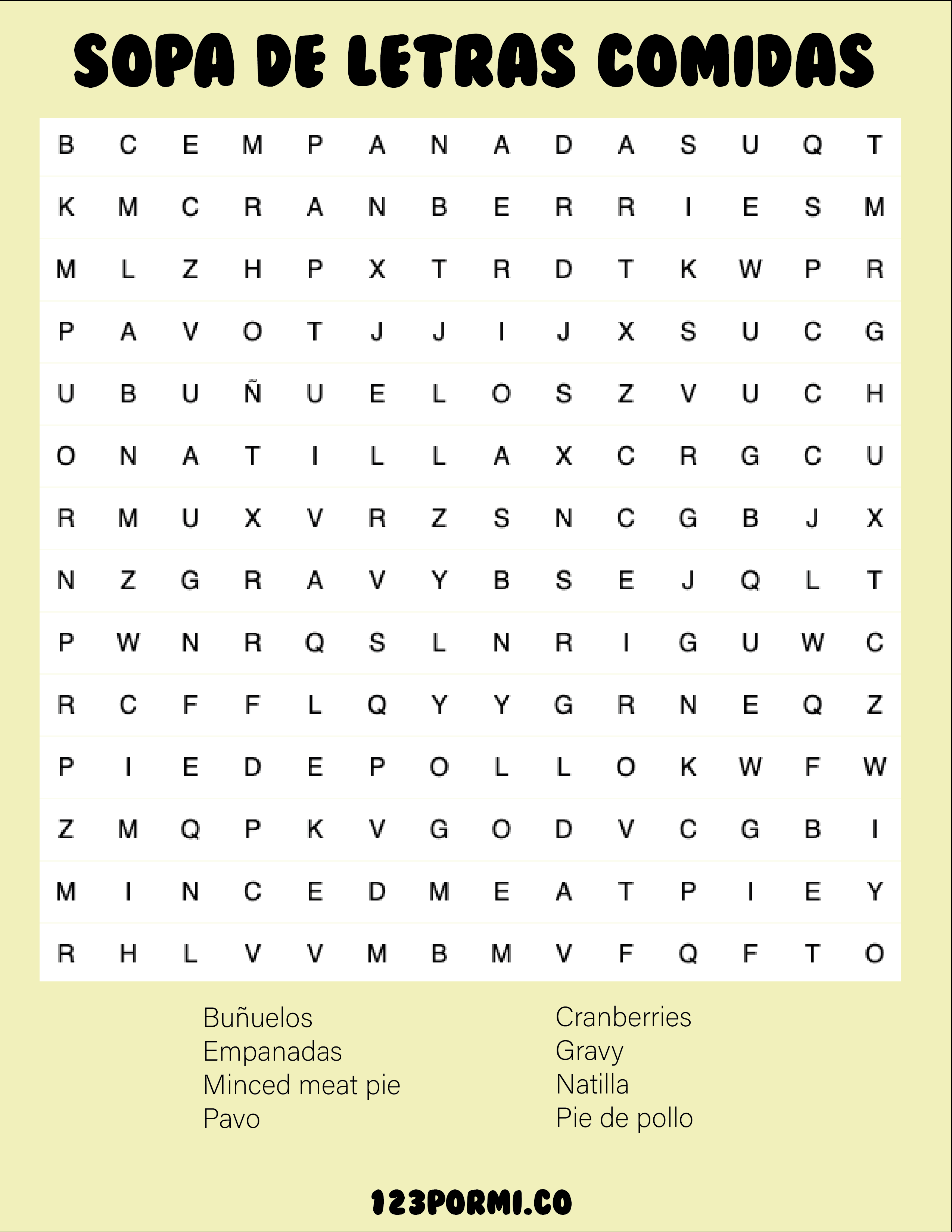 Sopa de letras comidas de navidad – 123 por mi