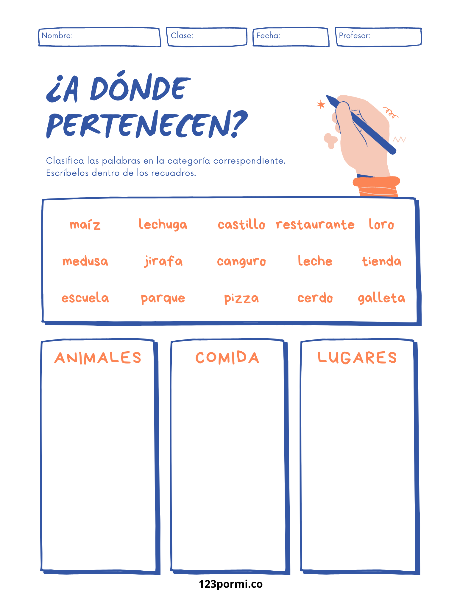 Clasifica las palabras – 123 por mi