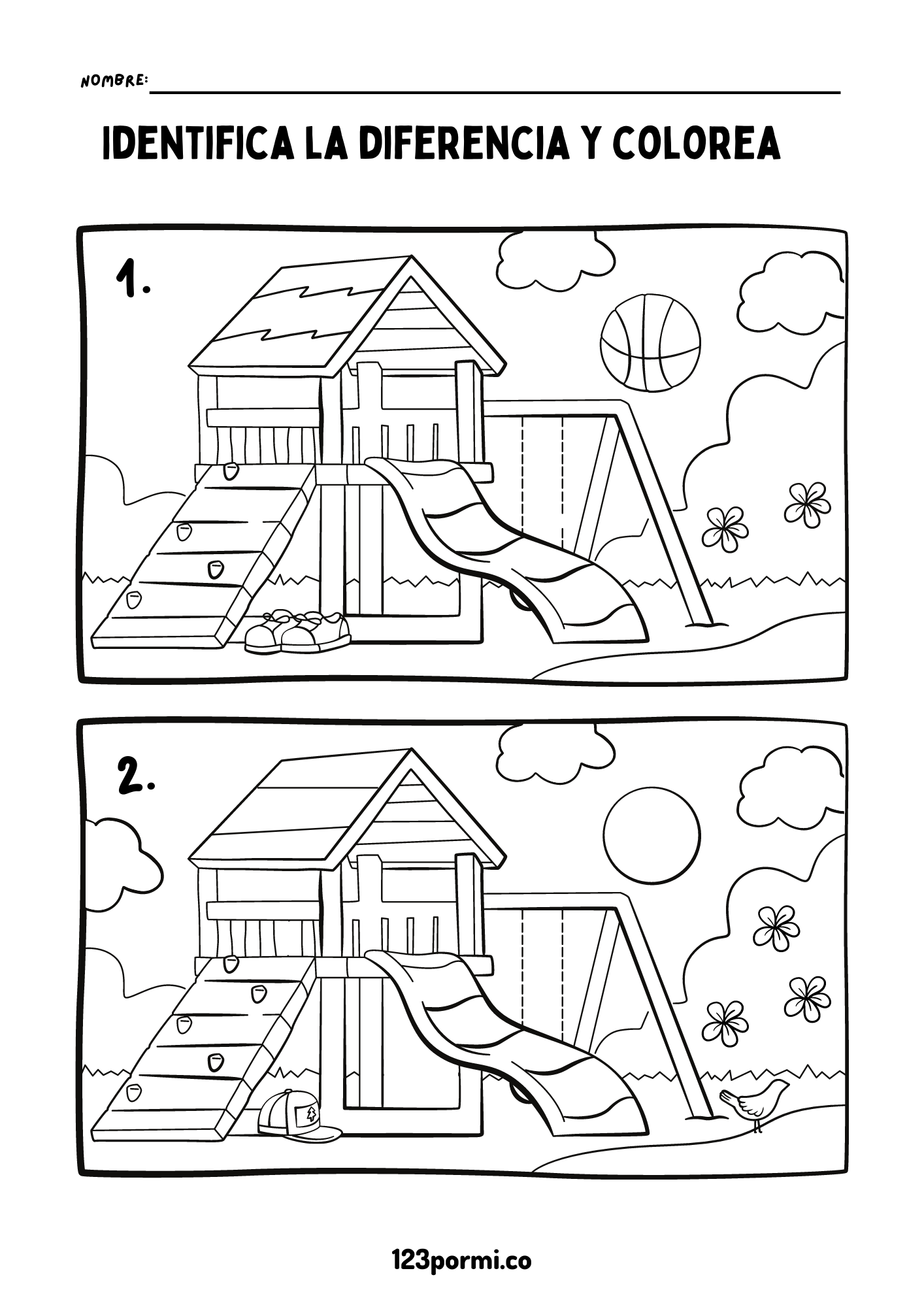 Colorea e identifica la diferencia – 123 por mi