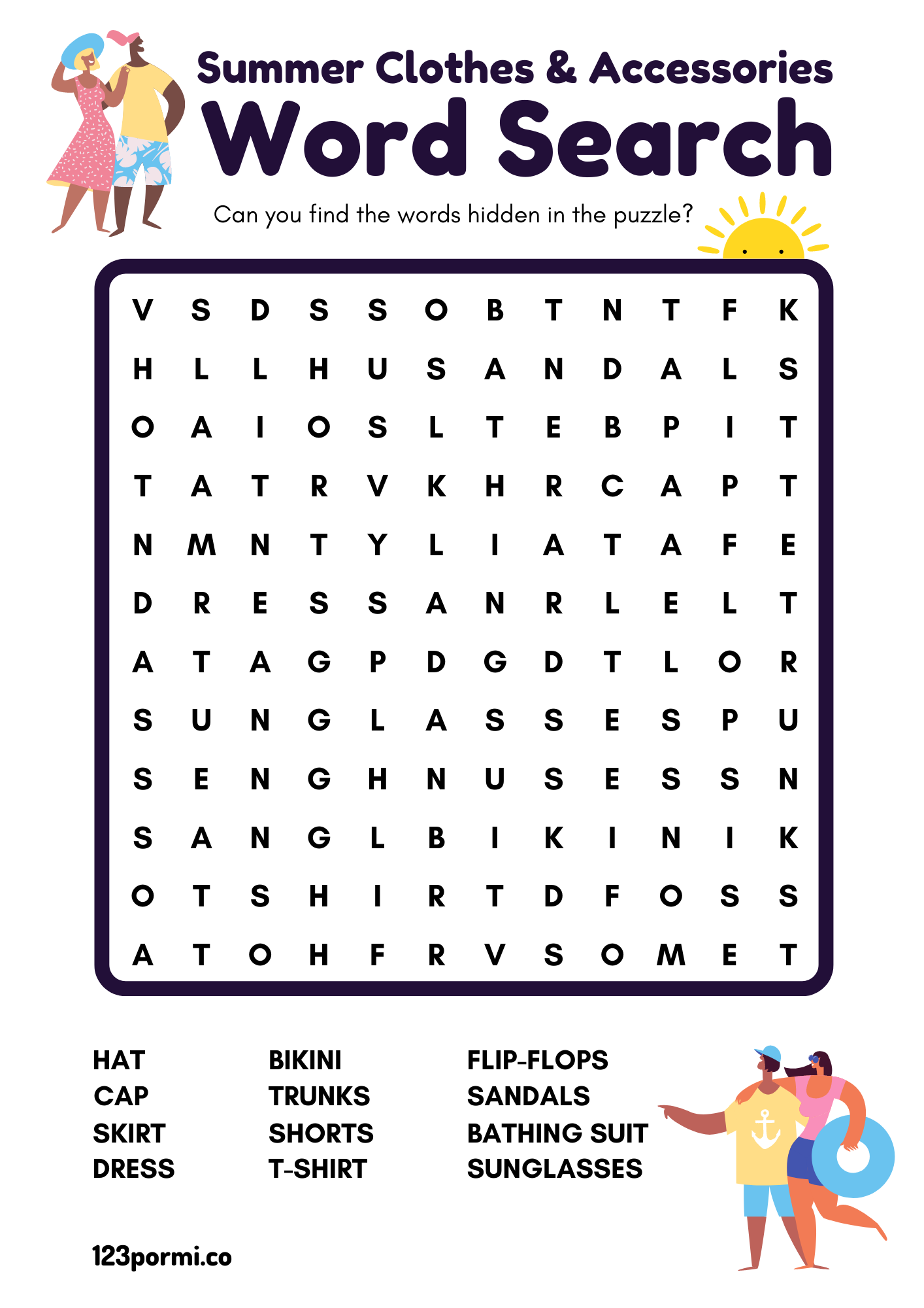 Summer word search – 123 por mi
