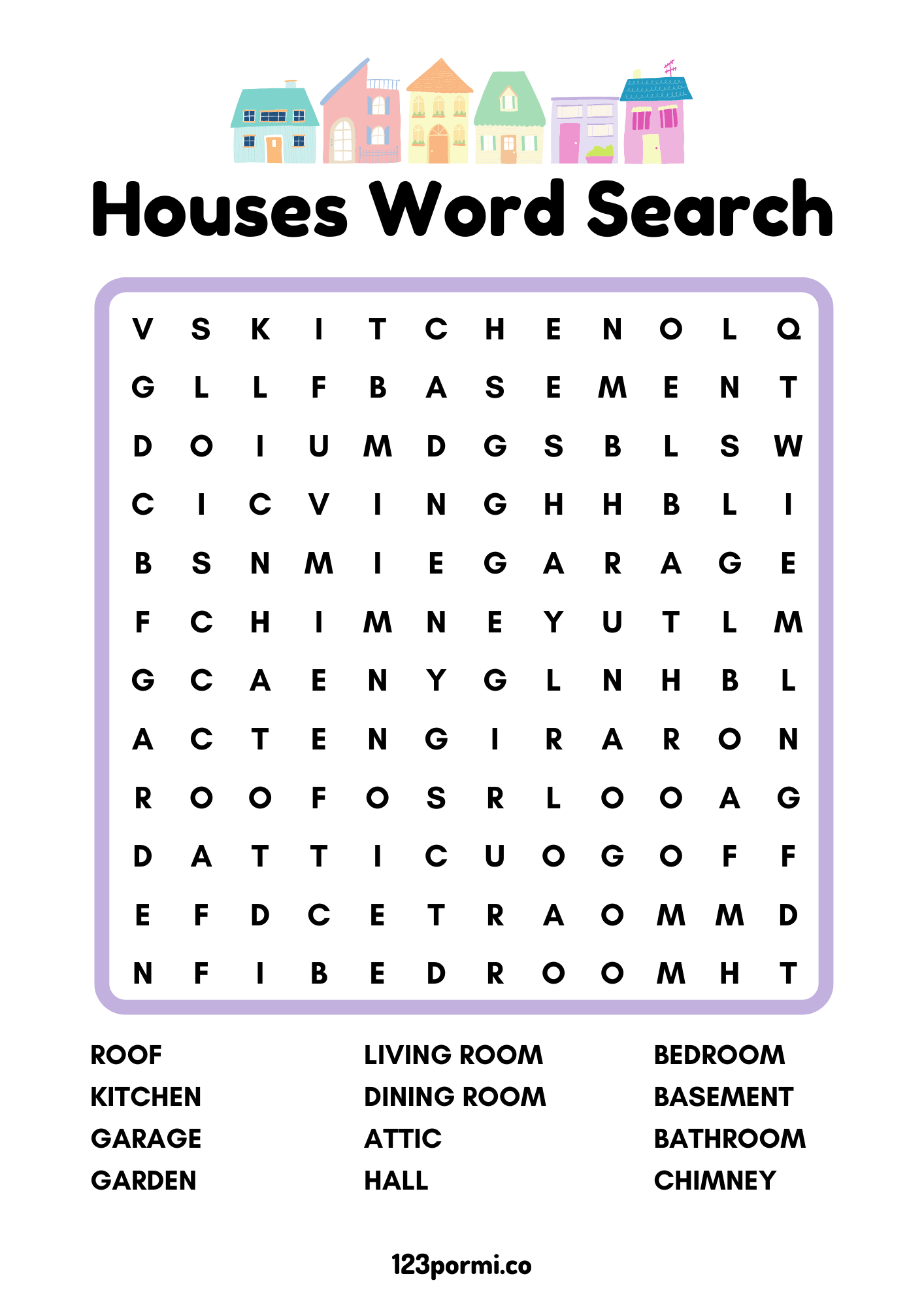 Houses word search – 123 por mi
