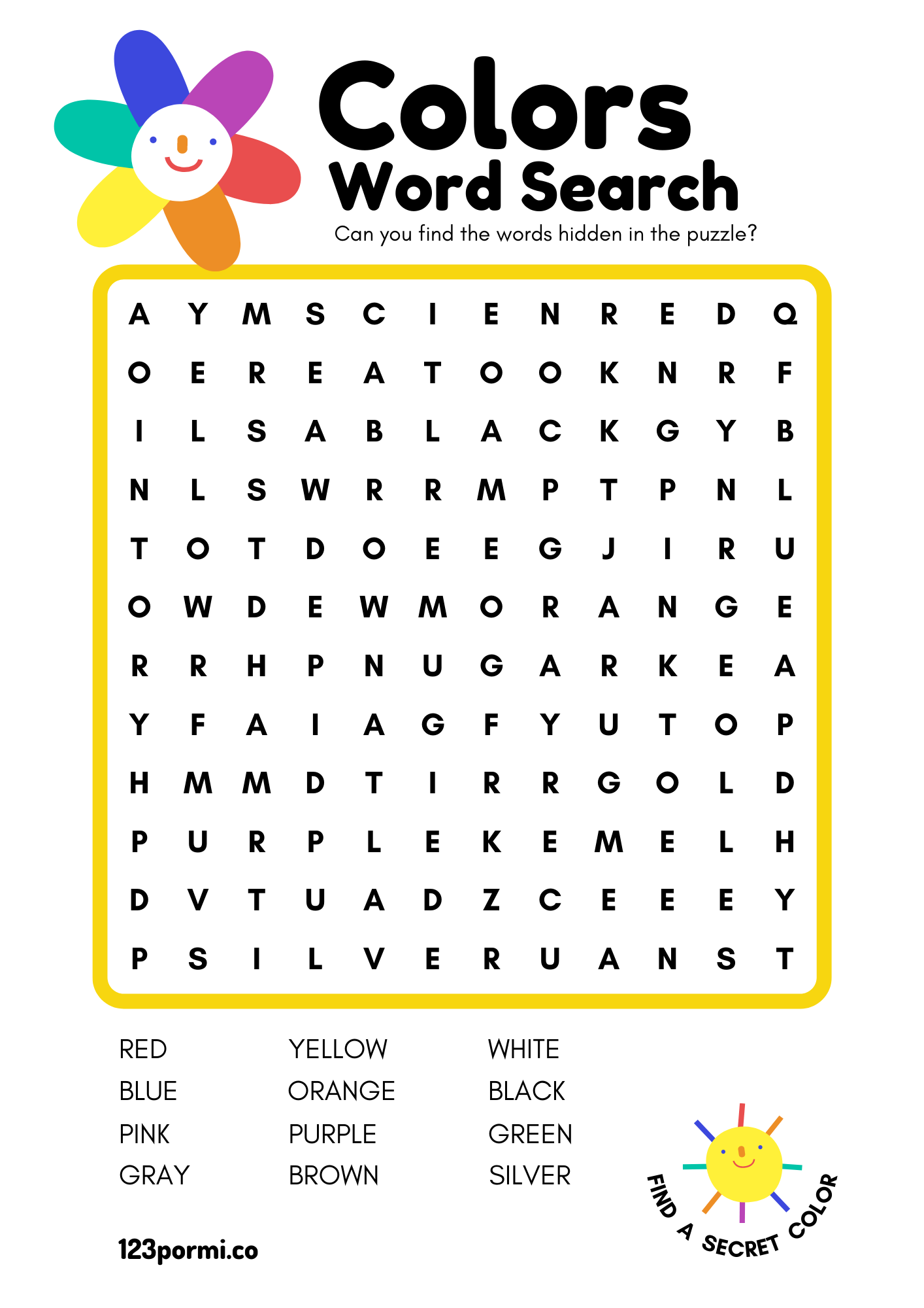 Colors word search – 123 por mi