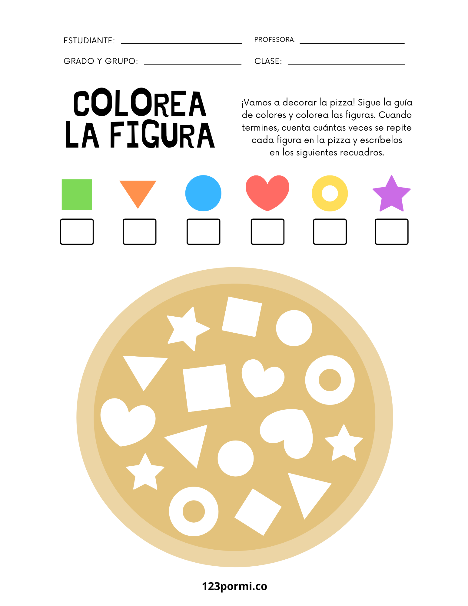 Colorea las figuras – 123 por mi