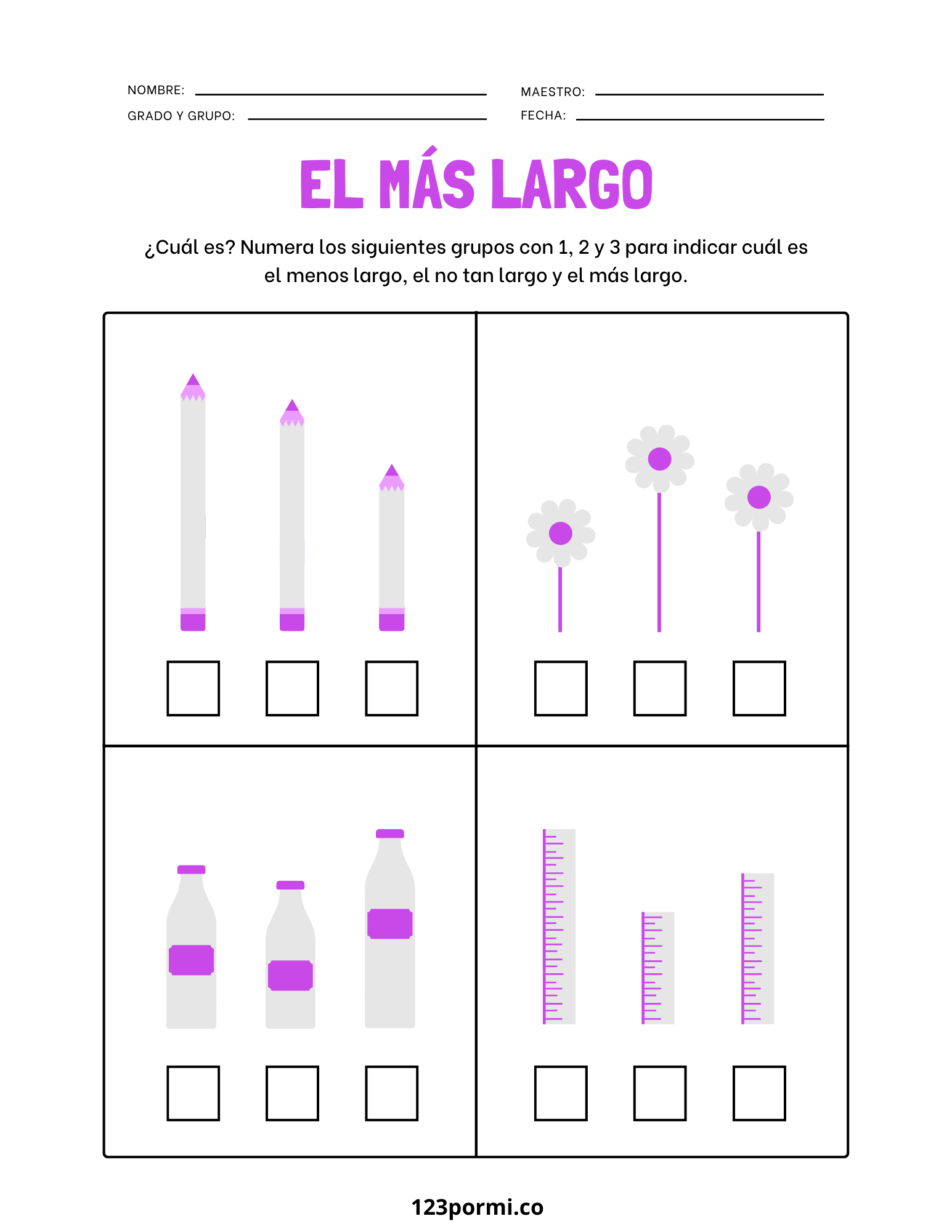 Identifica los tamaños – 123 por mi