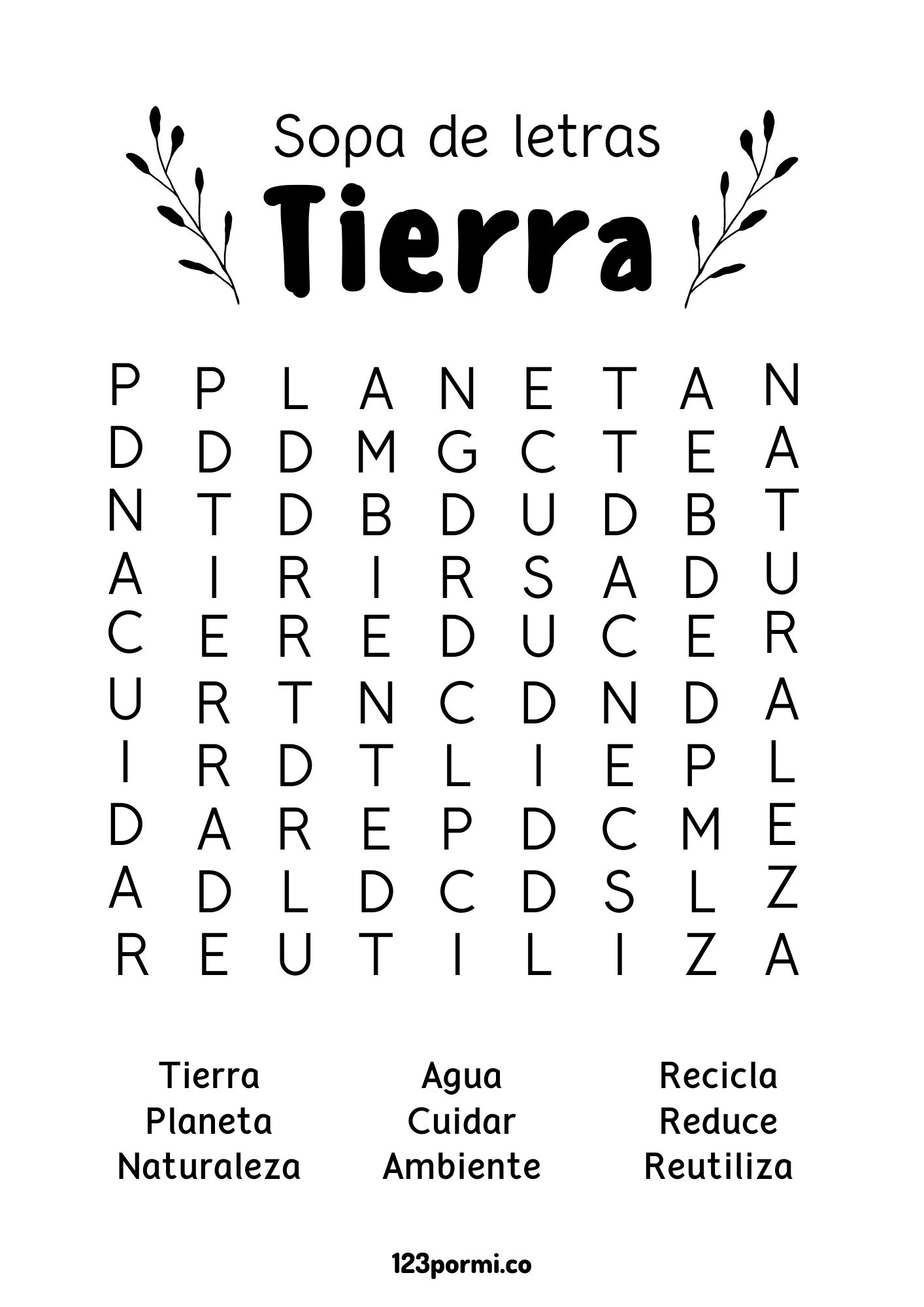 Sopa de letras tierra – 123 por mi