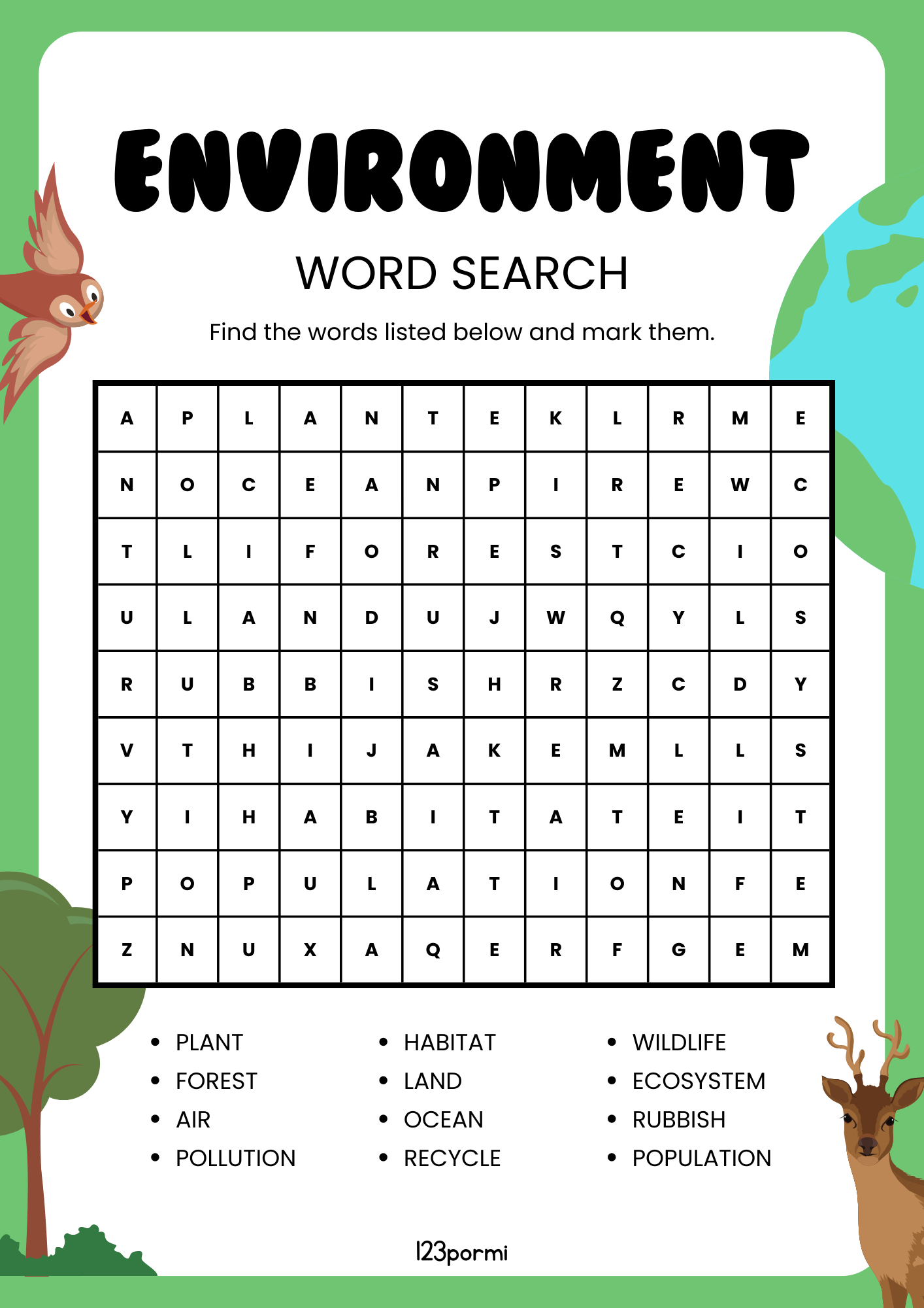 Environment word search – 123 por mi