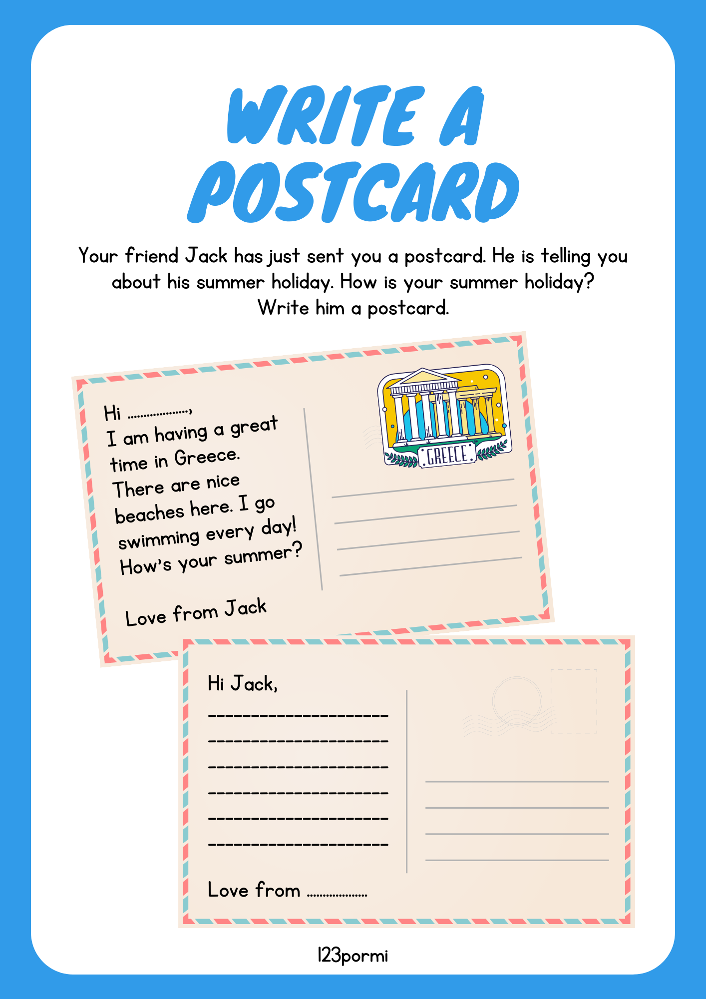 Write a postcard – 123 por mi