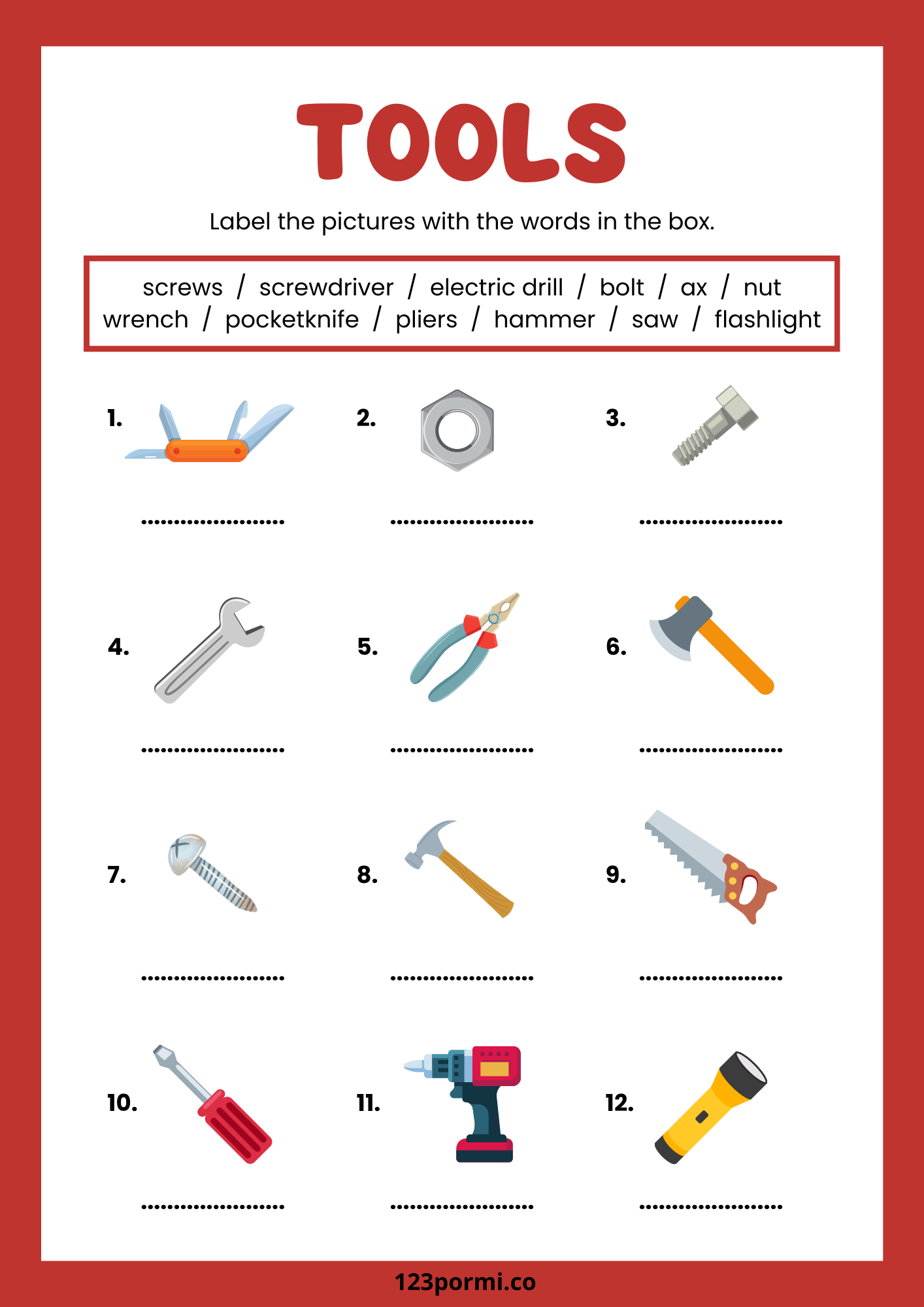 Match the tools – 123 por mi