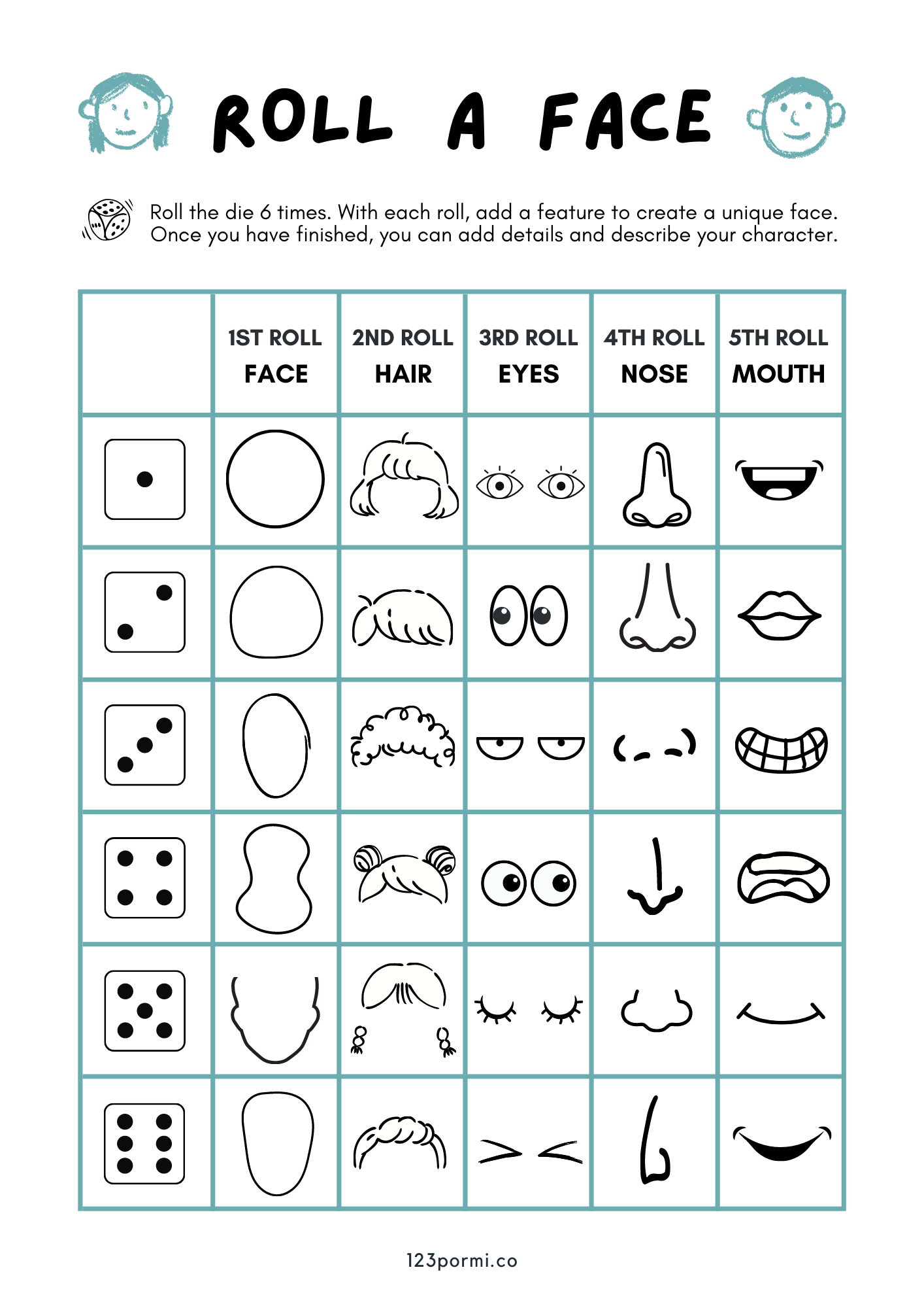 Roll to make a face – 123 por mi