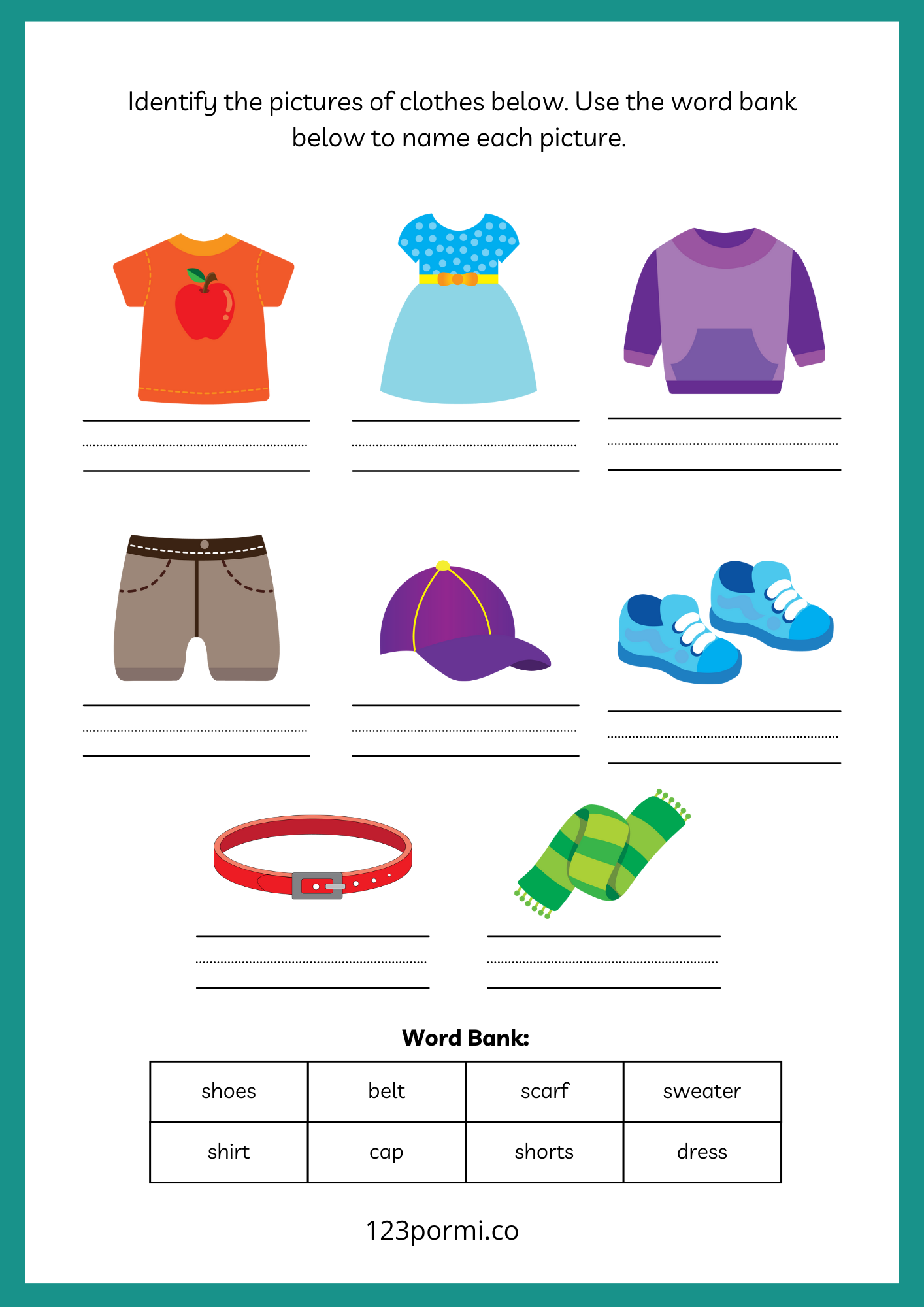 Identify the clothes – 123 por mi