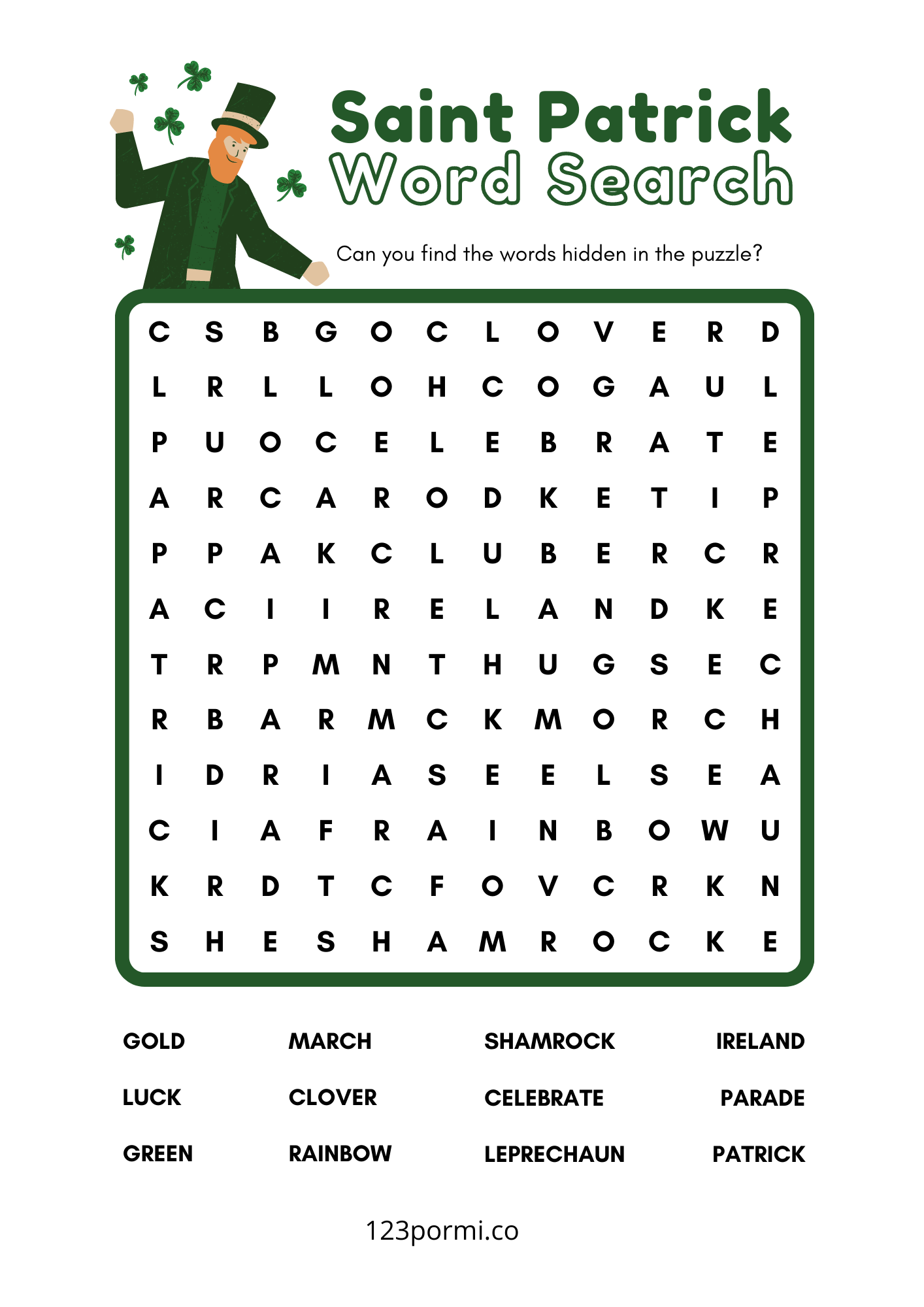 Saint patrick word search – 123 por mi