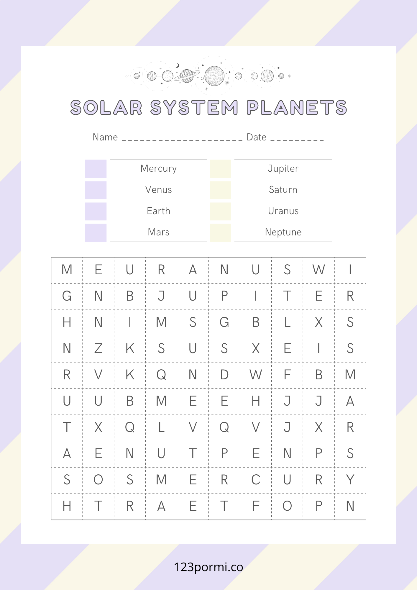 Solar system word search – 123 por mi