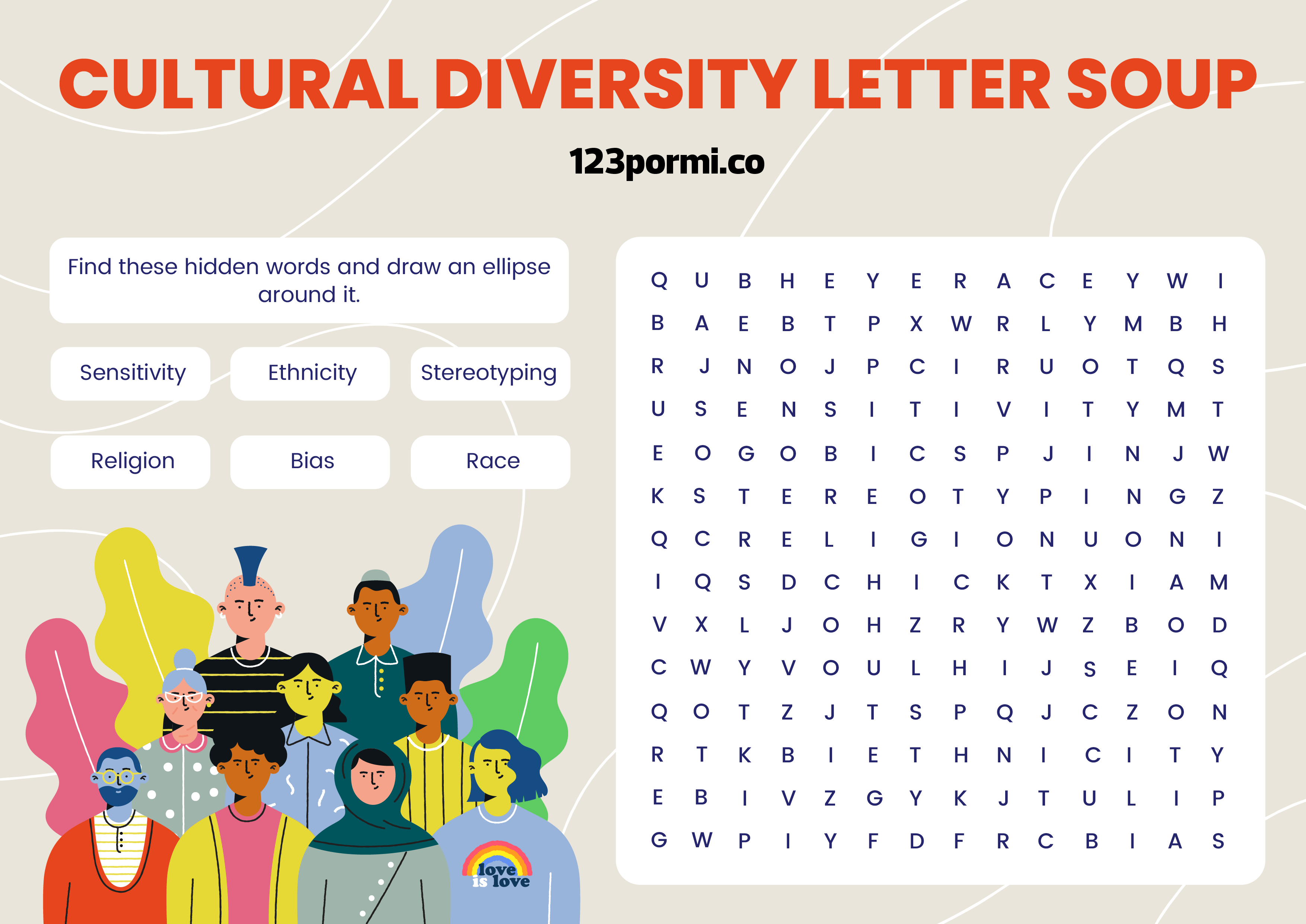 Cultural diversity word search – 123 por mi