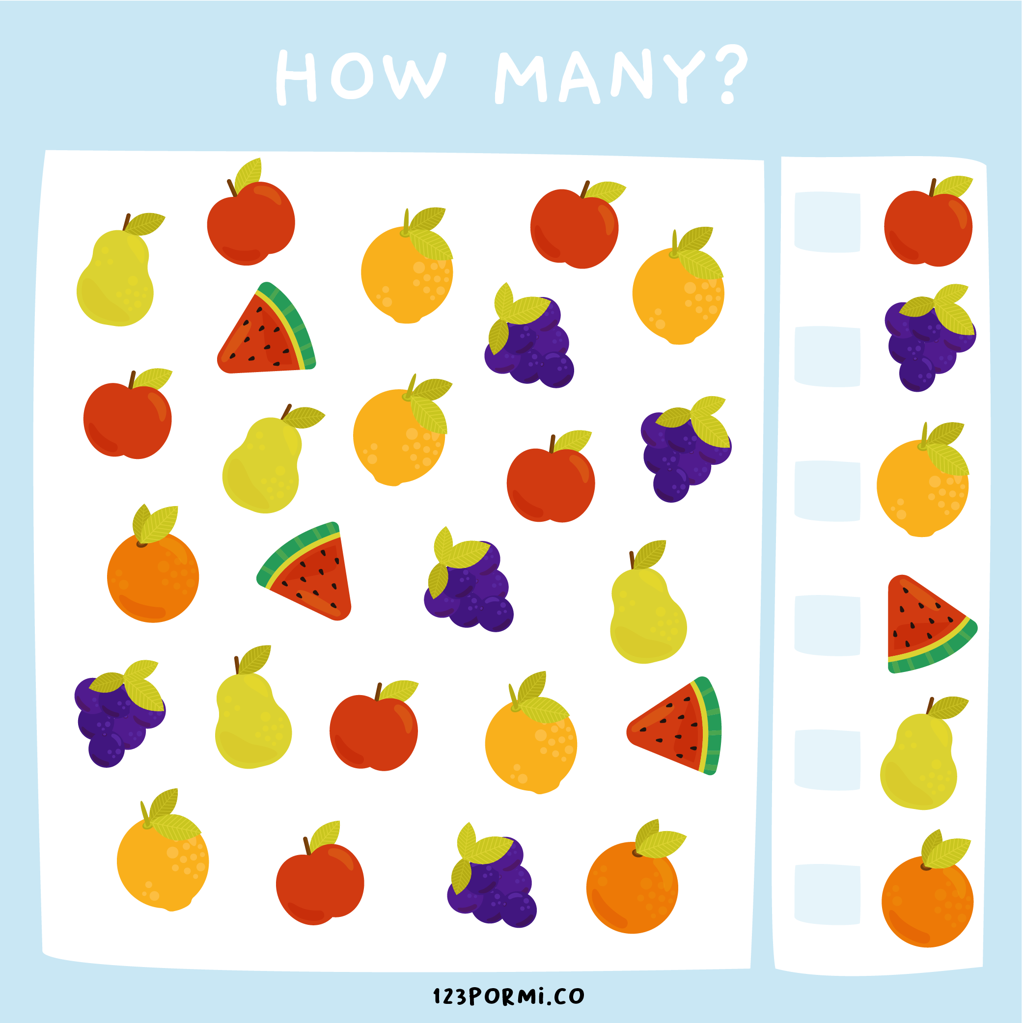How many fruits – 123 por mi