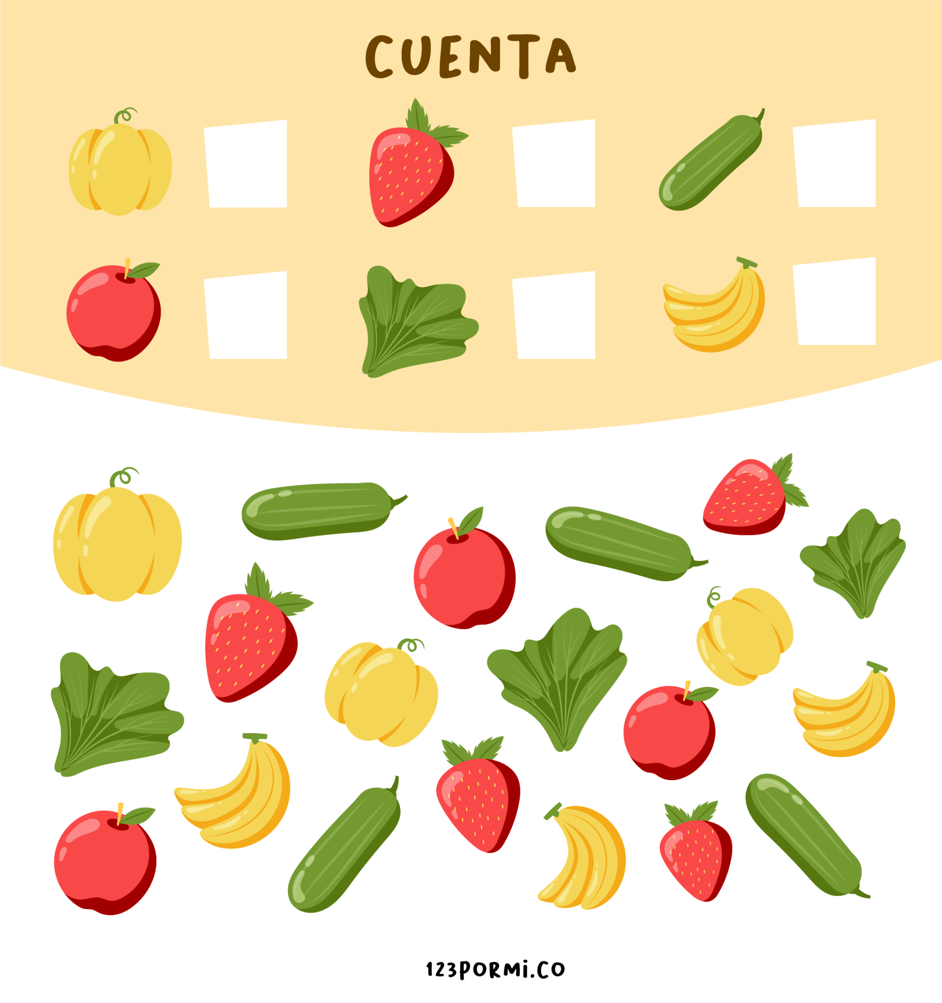 Cuenta las frutas y verduras – 123 por mi
