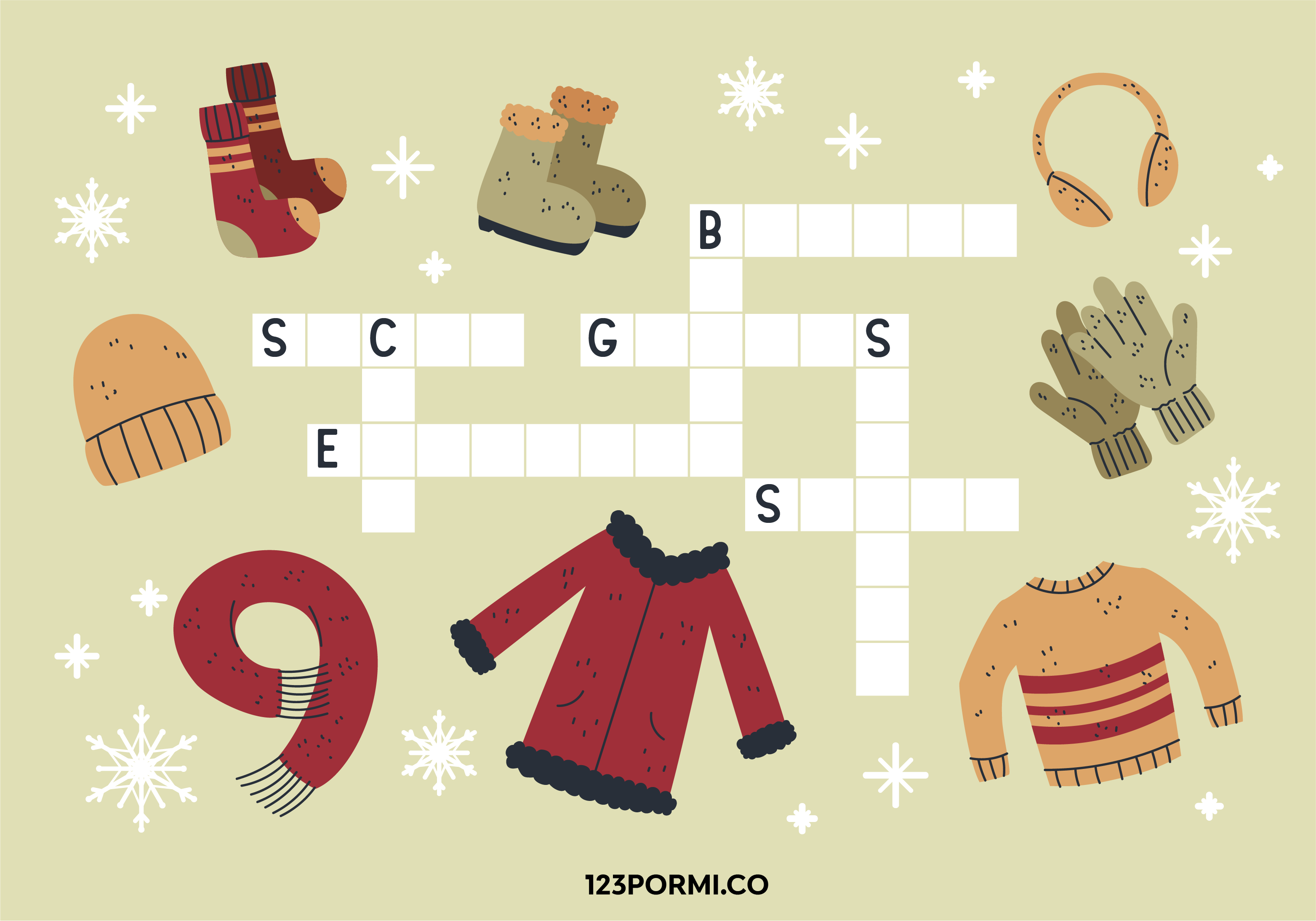 Winter clothes crossword – 123 por mi