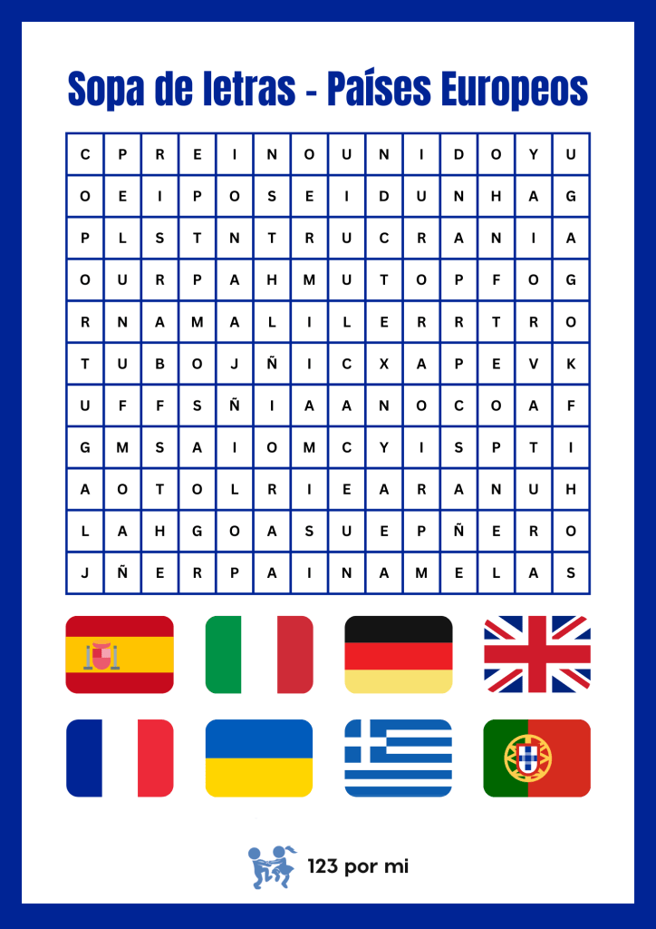 Sopa de letras países europeos – 123 por mi