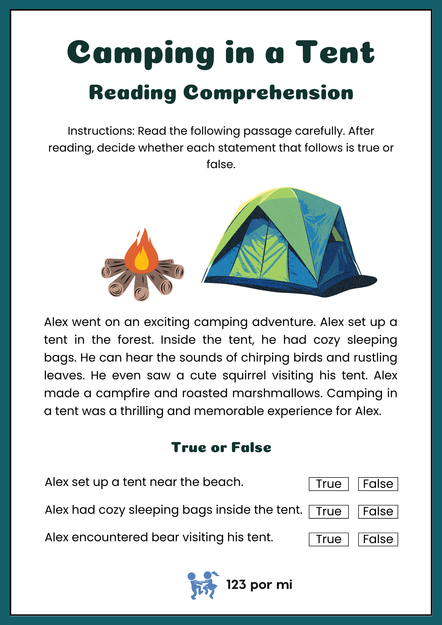 Camping reading comprehension – 123 por mi