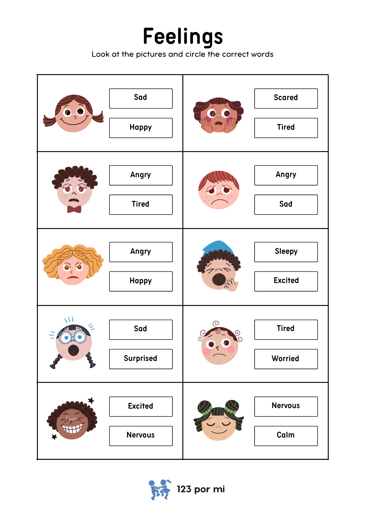 Circle the correct words feelings – 123 por mi