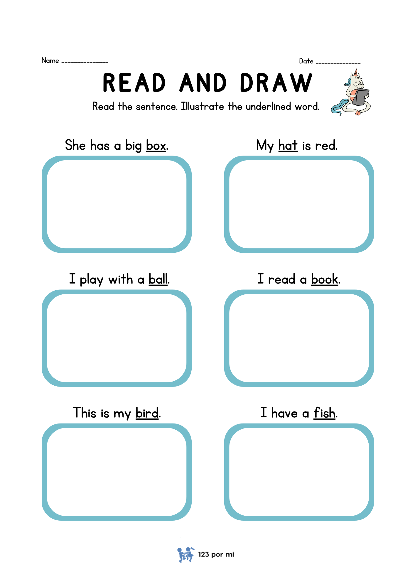 Read the sentence and draw – 123 por mi