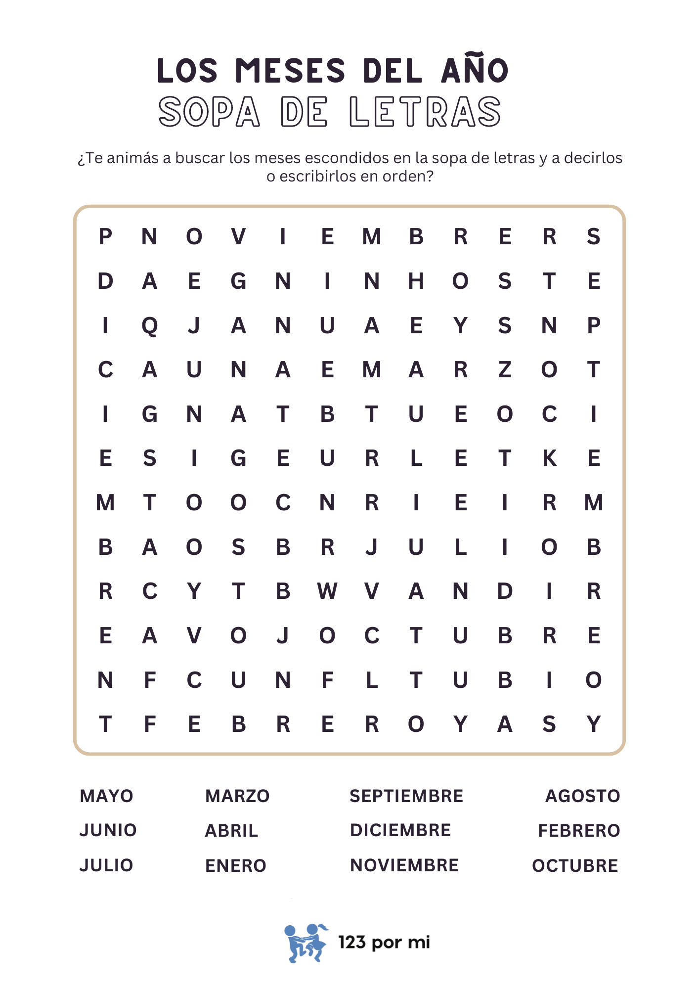Sopa de letras meses del año – 123 por mi