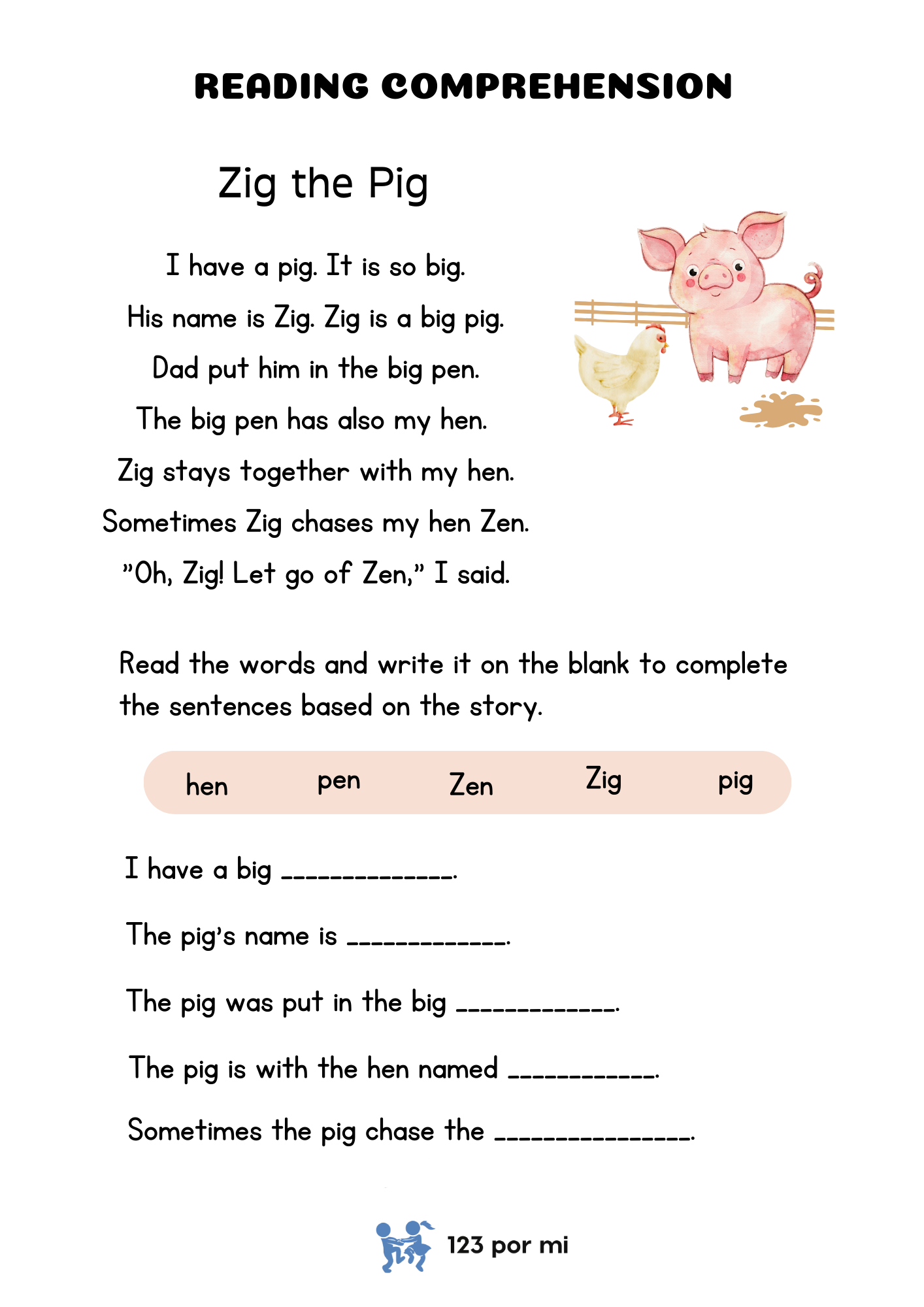 Reading comprehension – 123 por mi