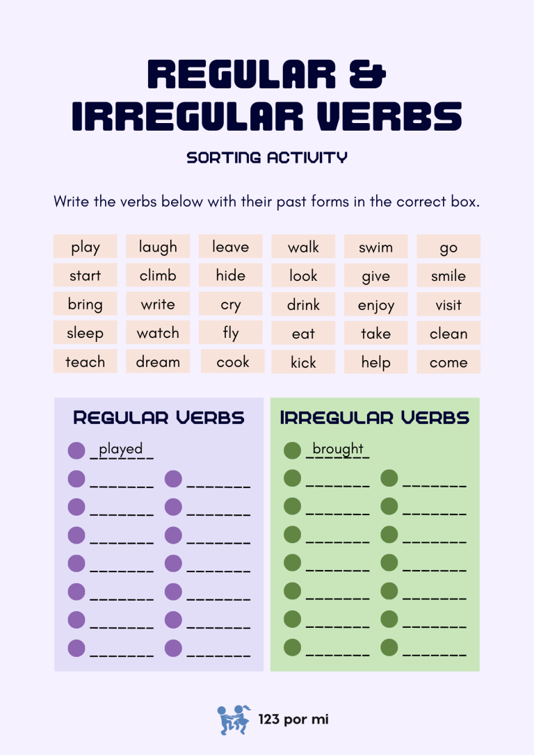 Regular and irregular verbs – 123 por mi