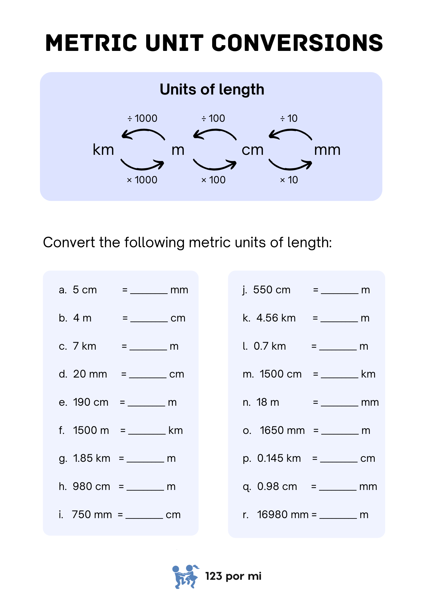 Metric unit conversions – 123 por mi