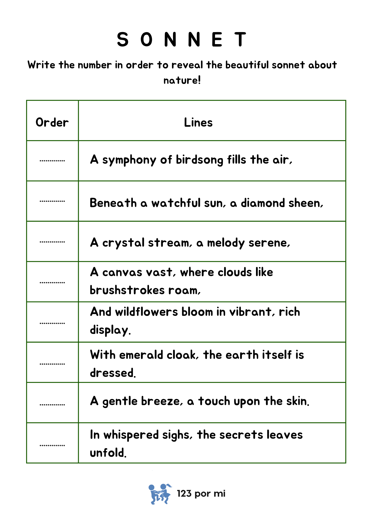 Write and reveal the sonnet – 123 por mi