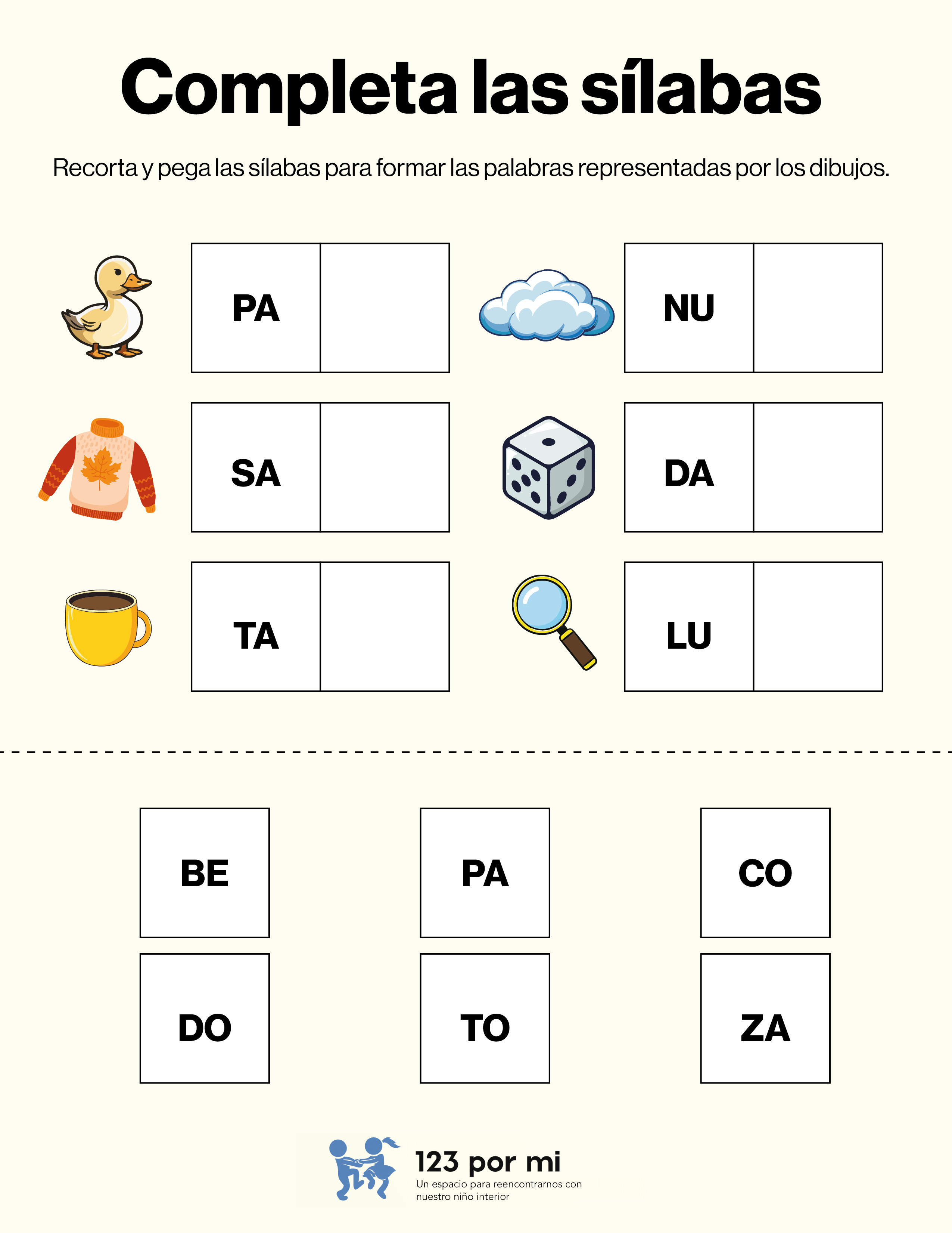 Completa las sílabas – 123 por mi