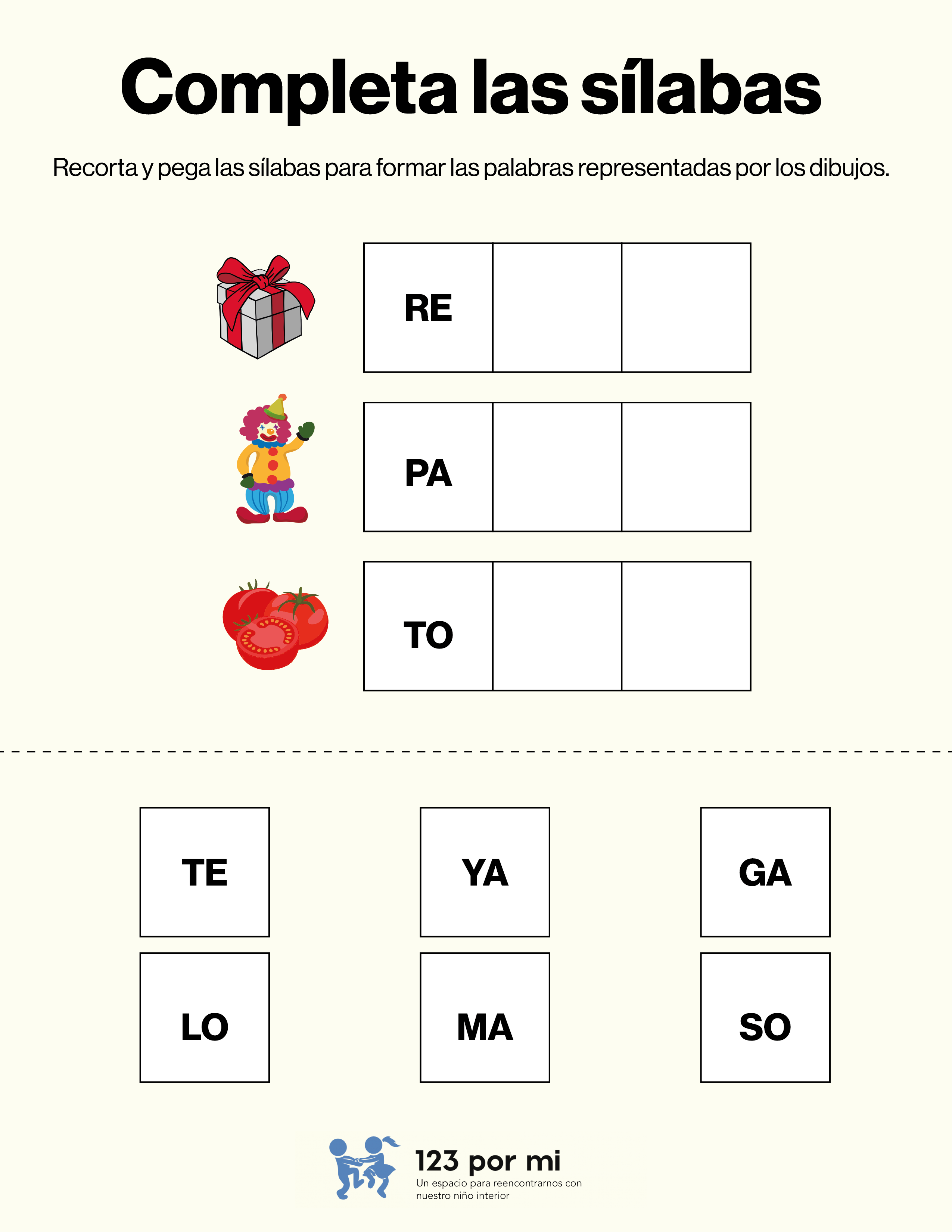 Completa las sílabas – 123 por mi