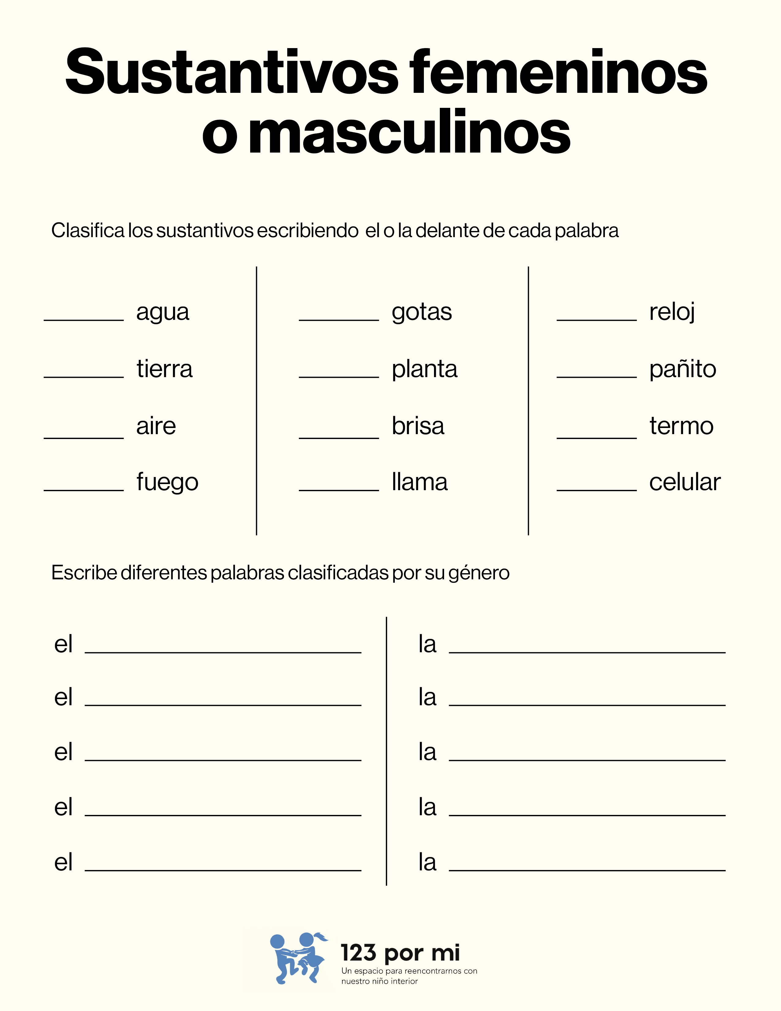 Sustantivos femeninos o masculinos – 123 por mi