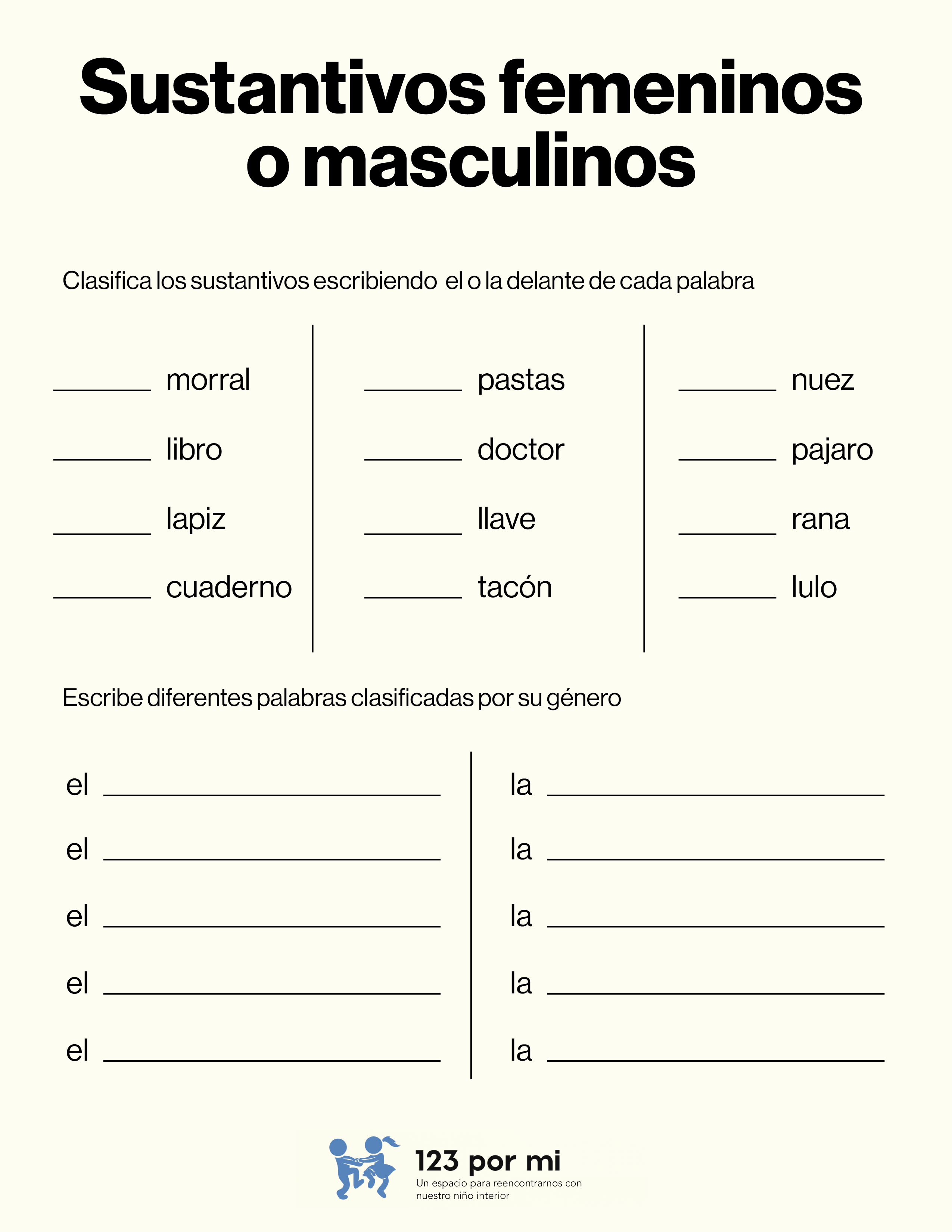 Sustantivos femeninos o masculinos – 123 por mi