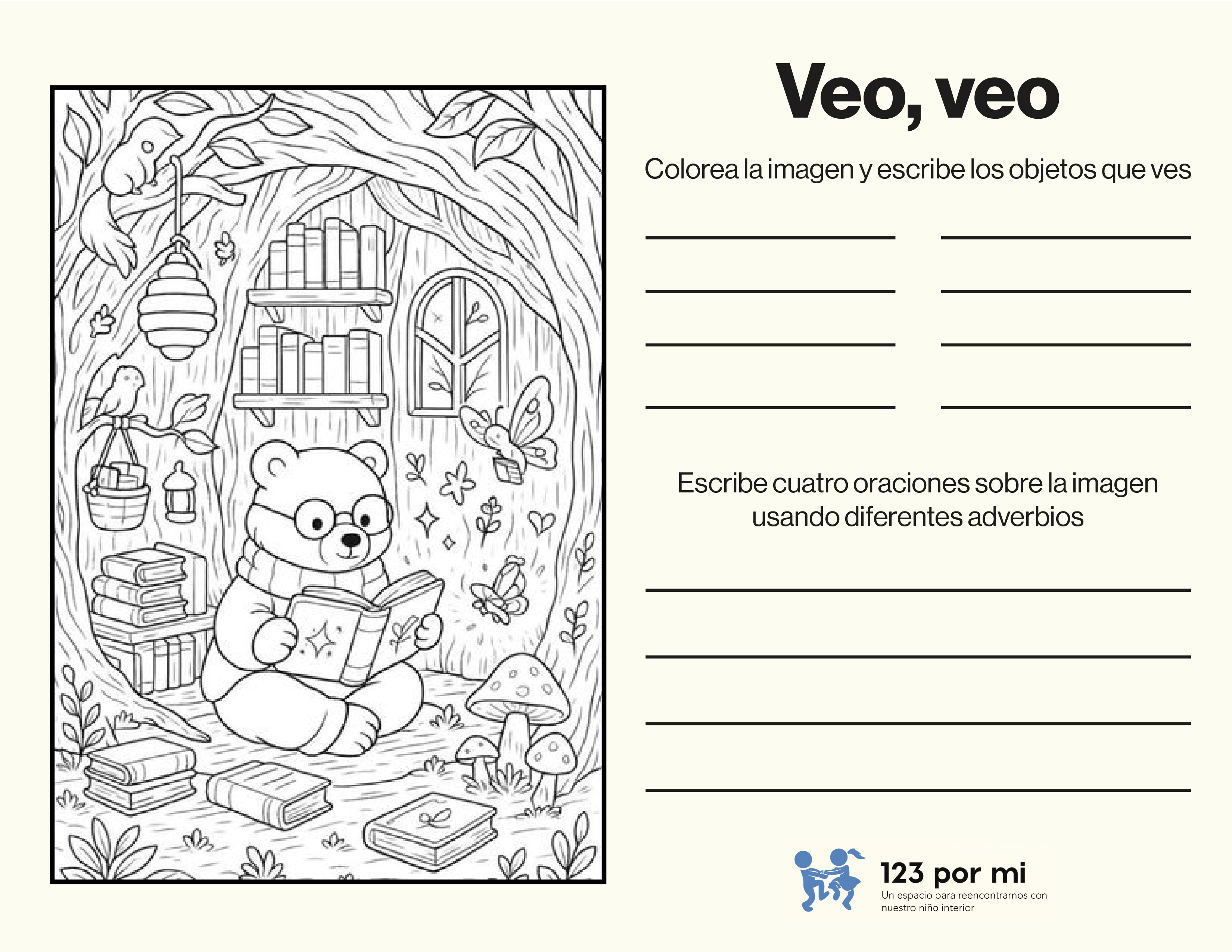 Veo, veo: Colorea y completa – 123 por mi
